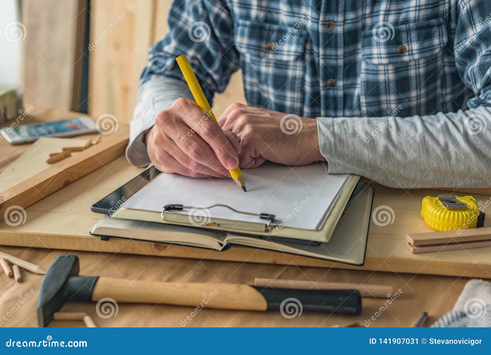 Carpenter Writing Clipboard Notepad Project Notes and To Do List Stock ...