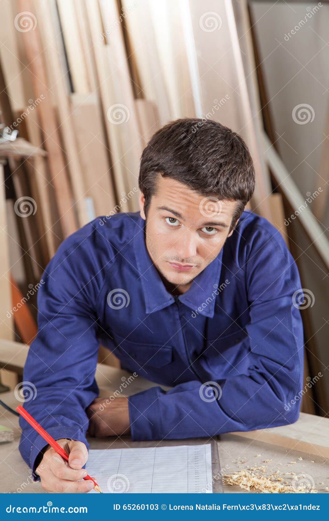 Carpenter Writing in His Workshop Stock Image - Image of caucasian ...