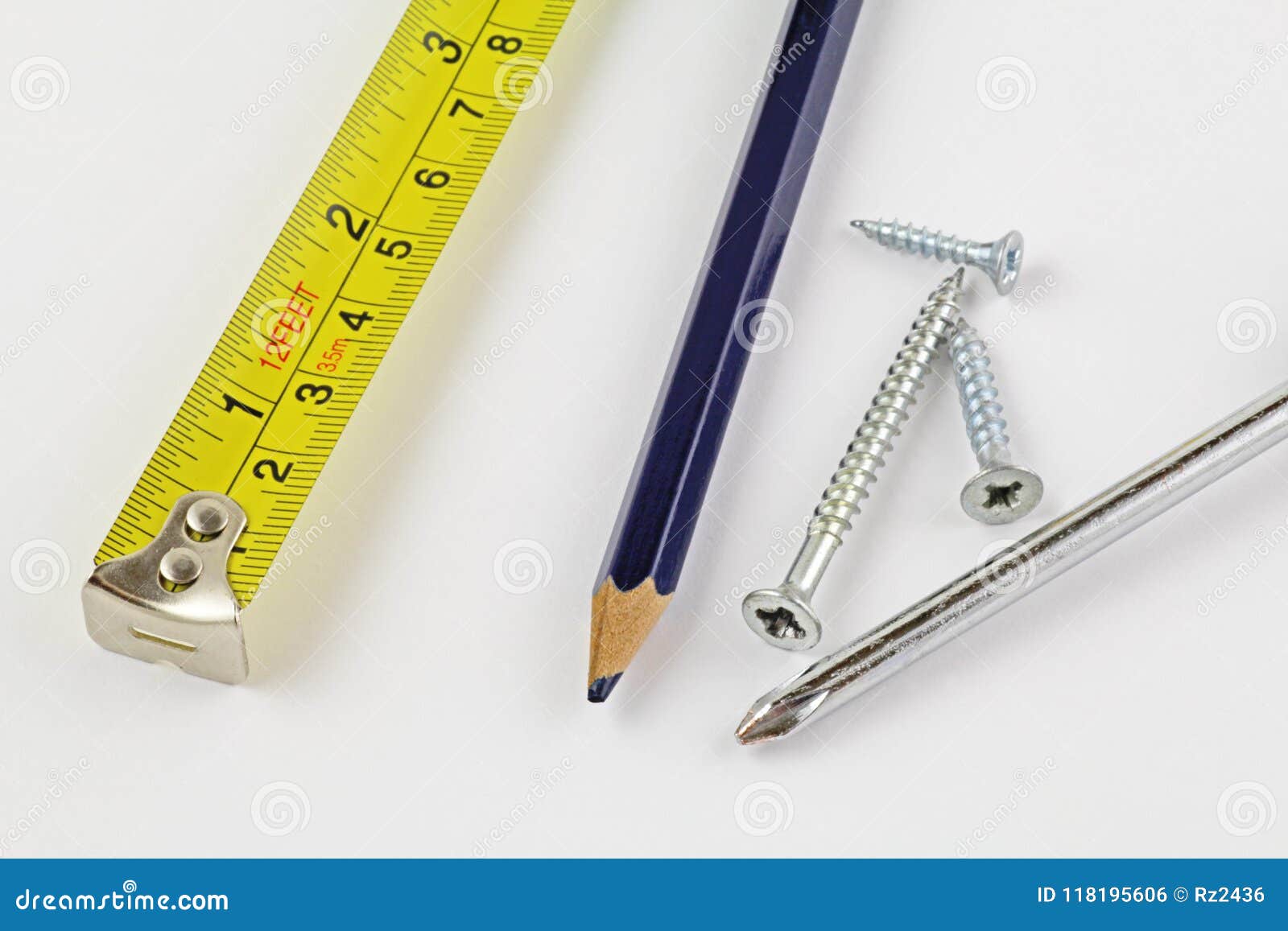 A untidy workers bench stock photo. Image of tape, ruler - 118195606