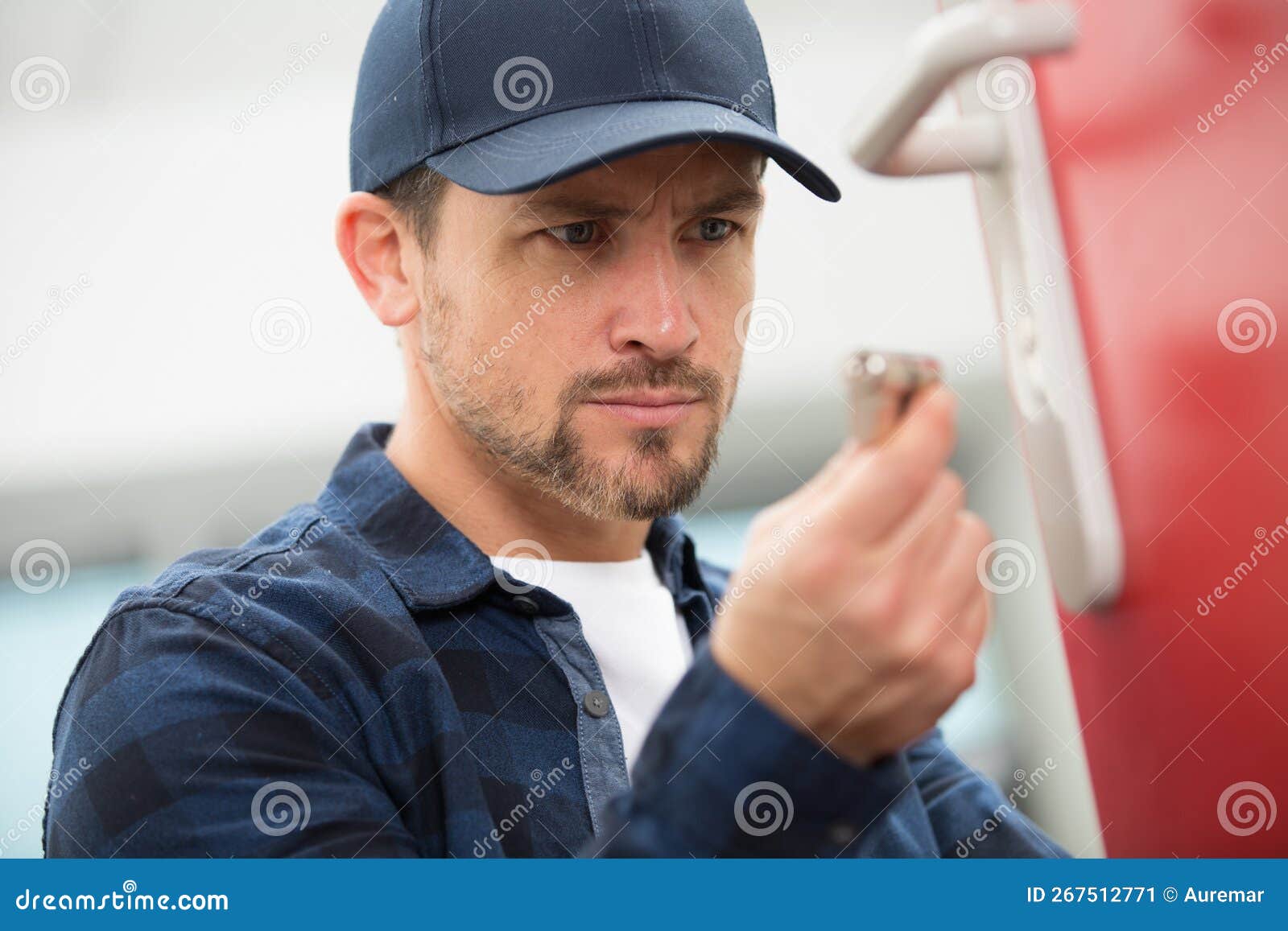 Carpenters Hand Fixing Door Handle Stock Image - Image of skill ...