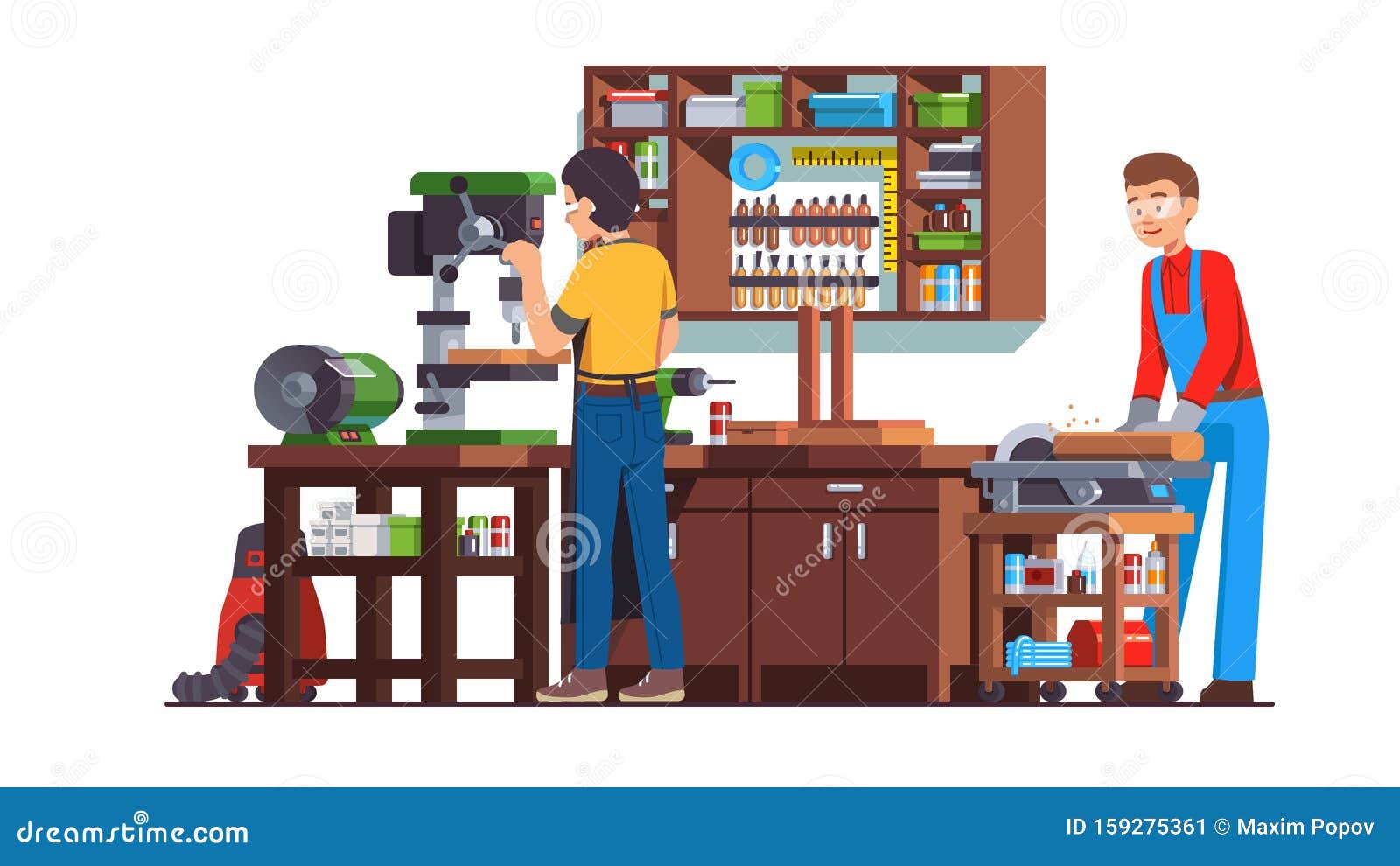 Carpenters Workers Men Doing Woodwork in Workshop Stock Vector ...
