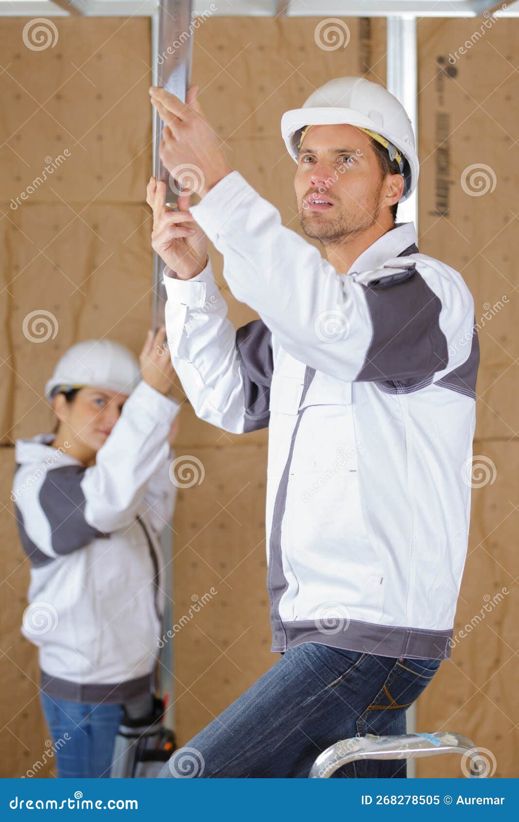 2 Carpenters Working Indoors at Construction Site Stock Image - Image ...