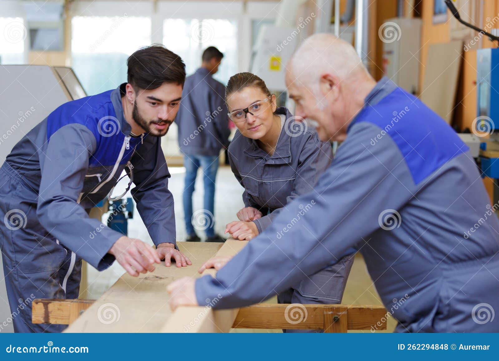 Carpentry Apprentice Demonstrating Machine Operation Stock Photo ...