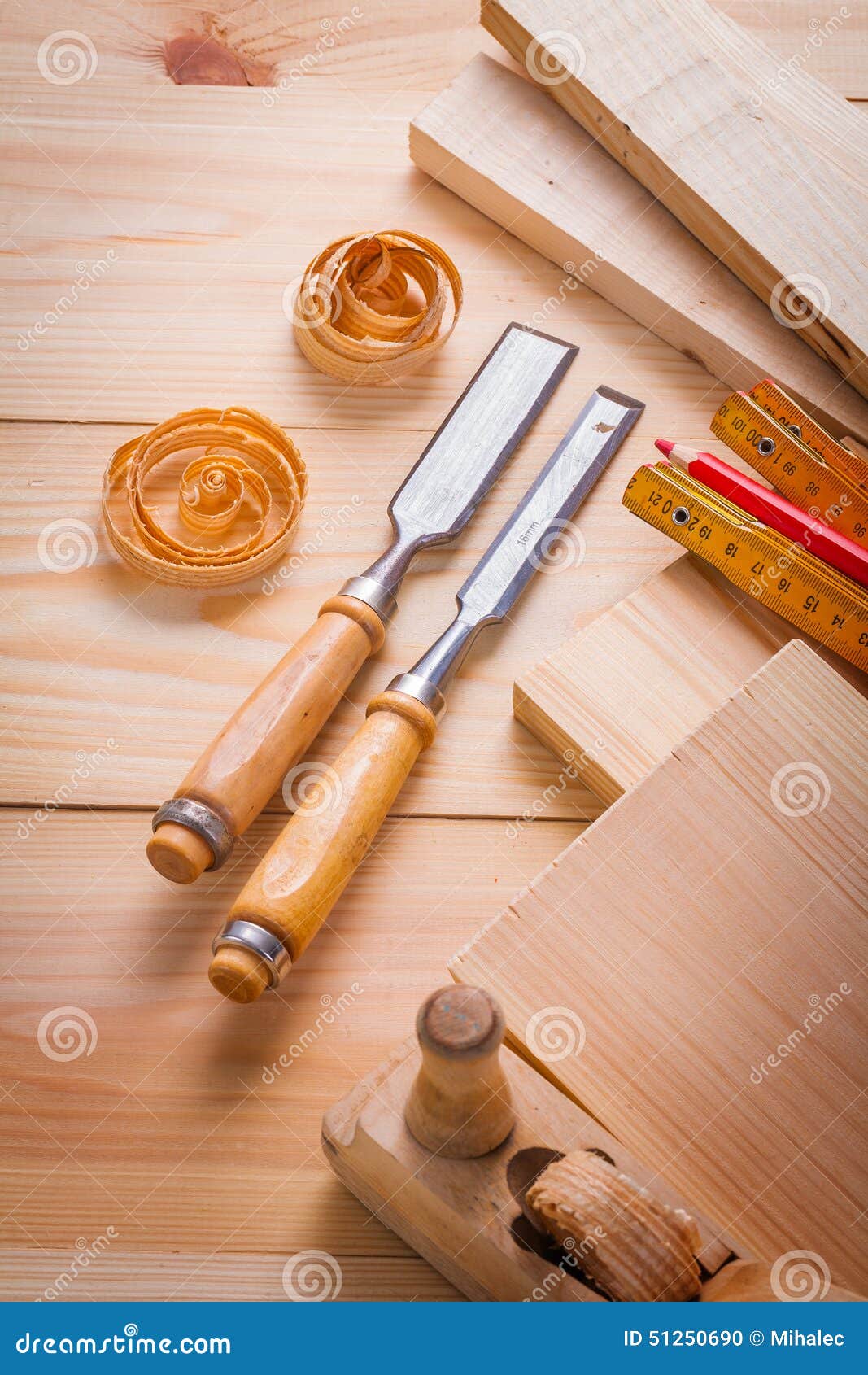 Carpentry Chisels and Other Tools on Wooden Boards Stock Photo - Image ...