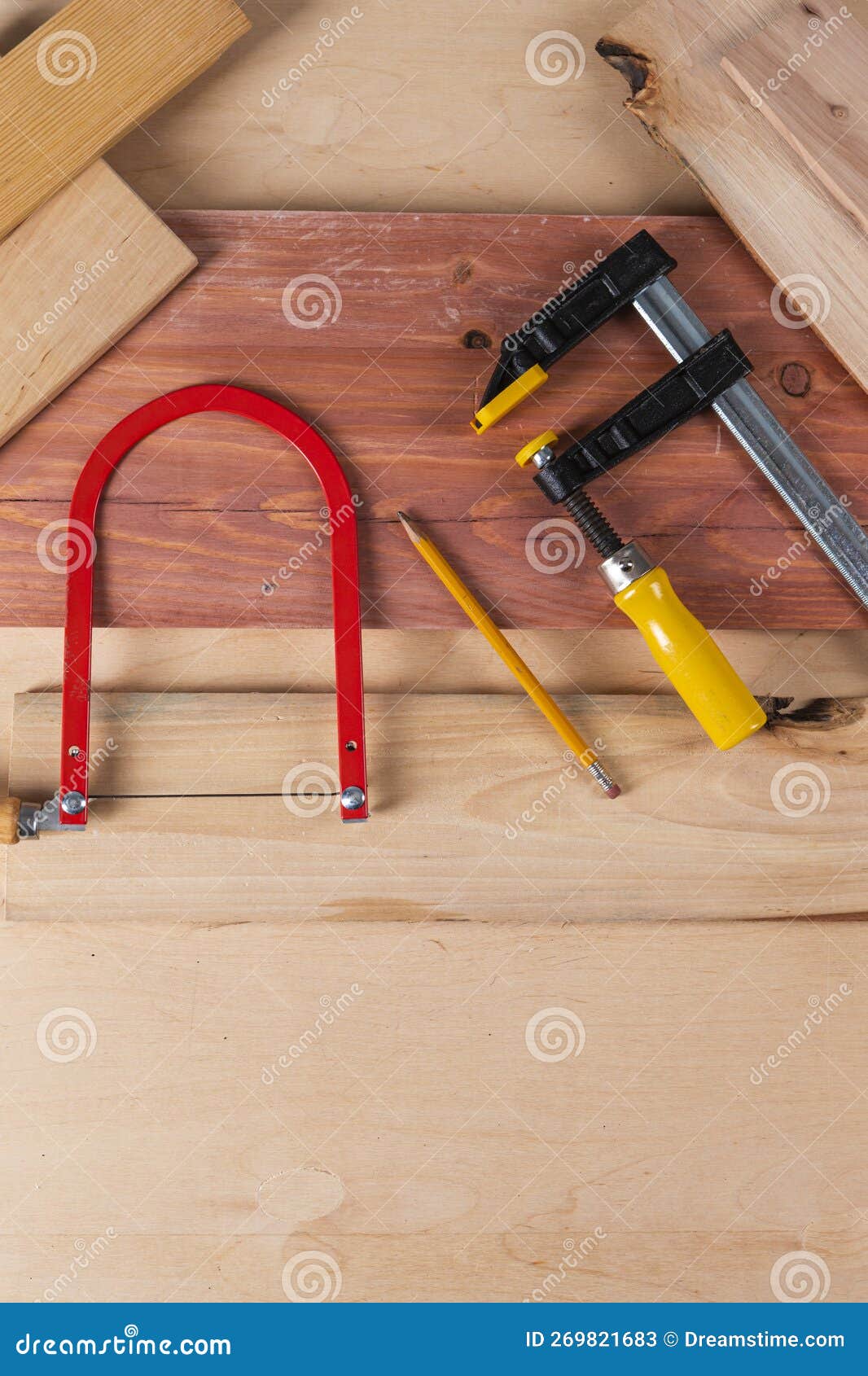 Carpentry Concepts. Separate Lineup of Assorted Work Tools on Wood ...