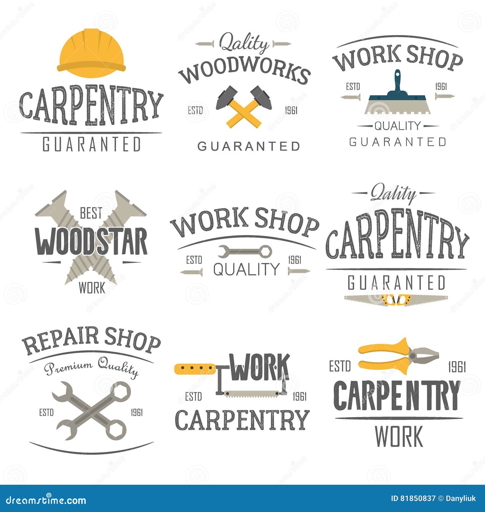 Carpentry and Construction Tools Emblems. Stock Vector - Illustration ...