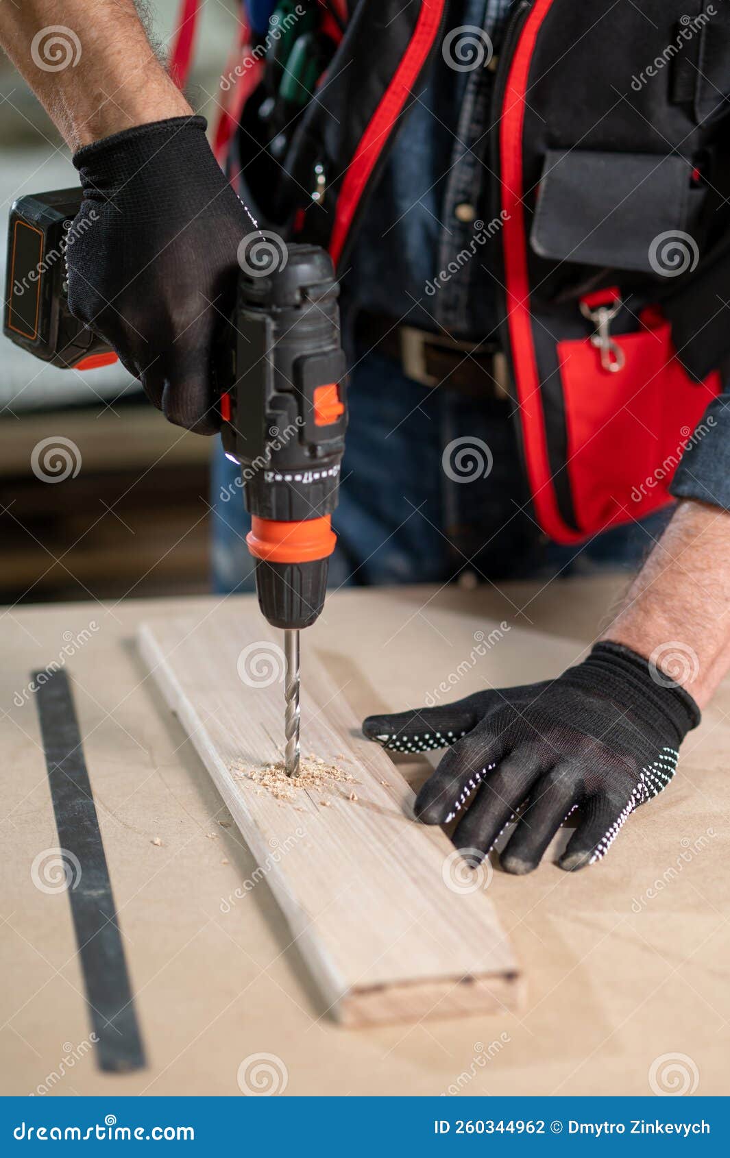 Craft Person Drlling Wood in the Workshop Stock Photo - Image of ...