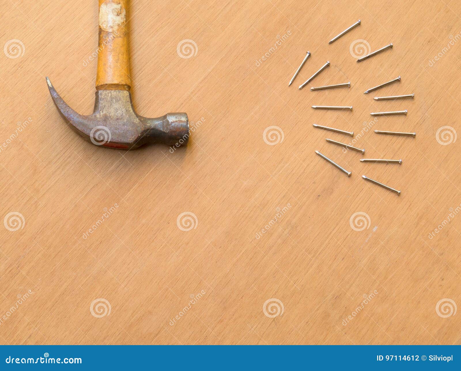 Carpentry, Hammer and Nails on Wooden Board Stock Photo - Image of ...