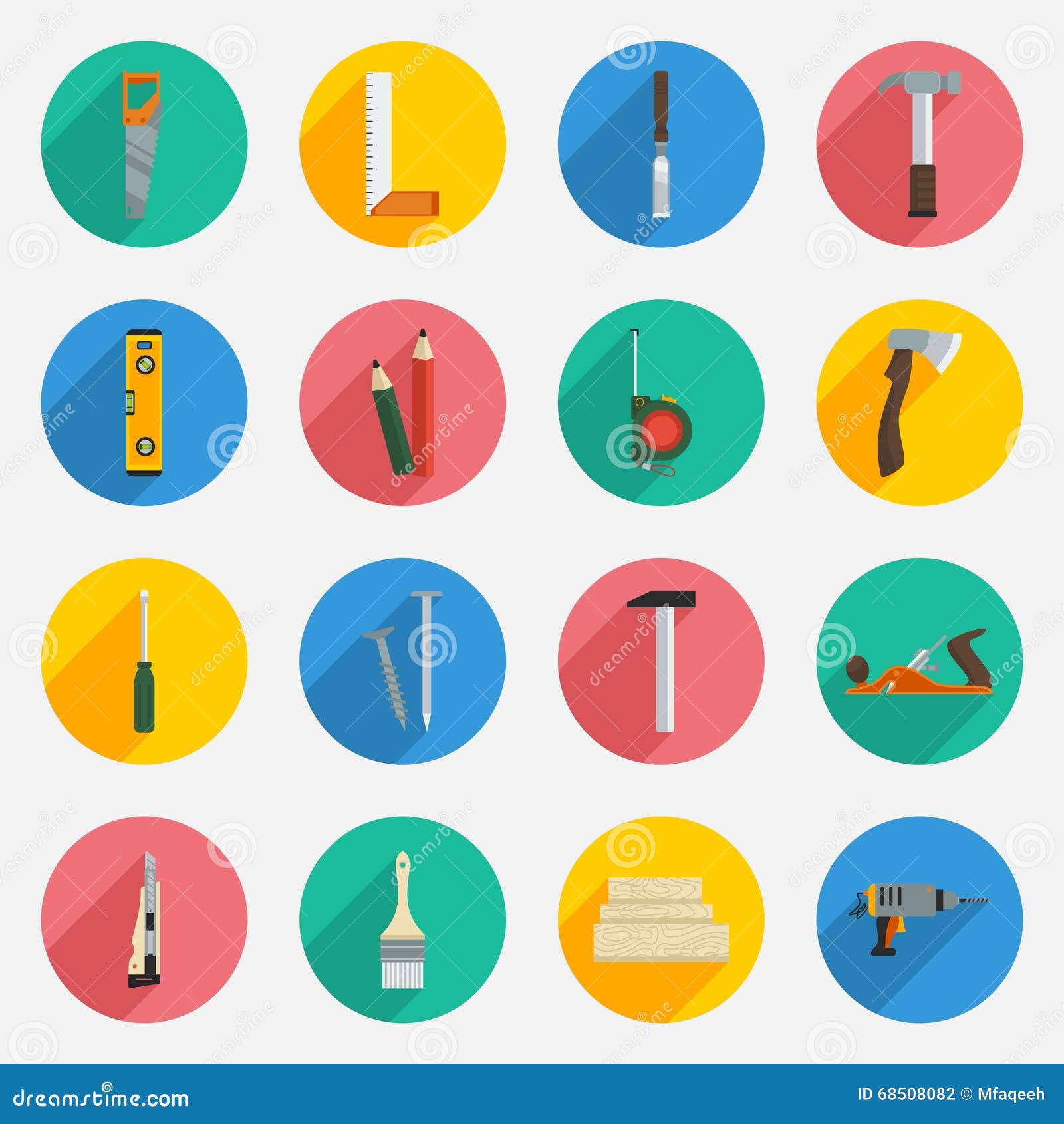 Flat Style Carpentry Equipment Icons Set Stock Vector - Illustration of ...