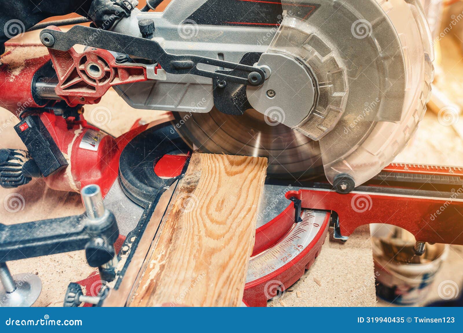 Carpentry Machine Circular Saw Cuts a Board in Carpentry Workshop Stock ...