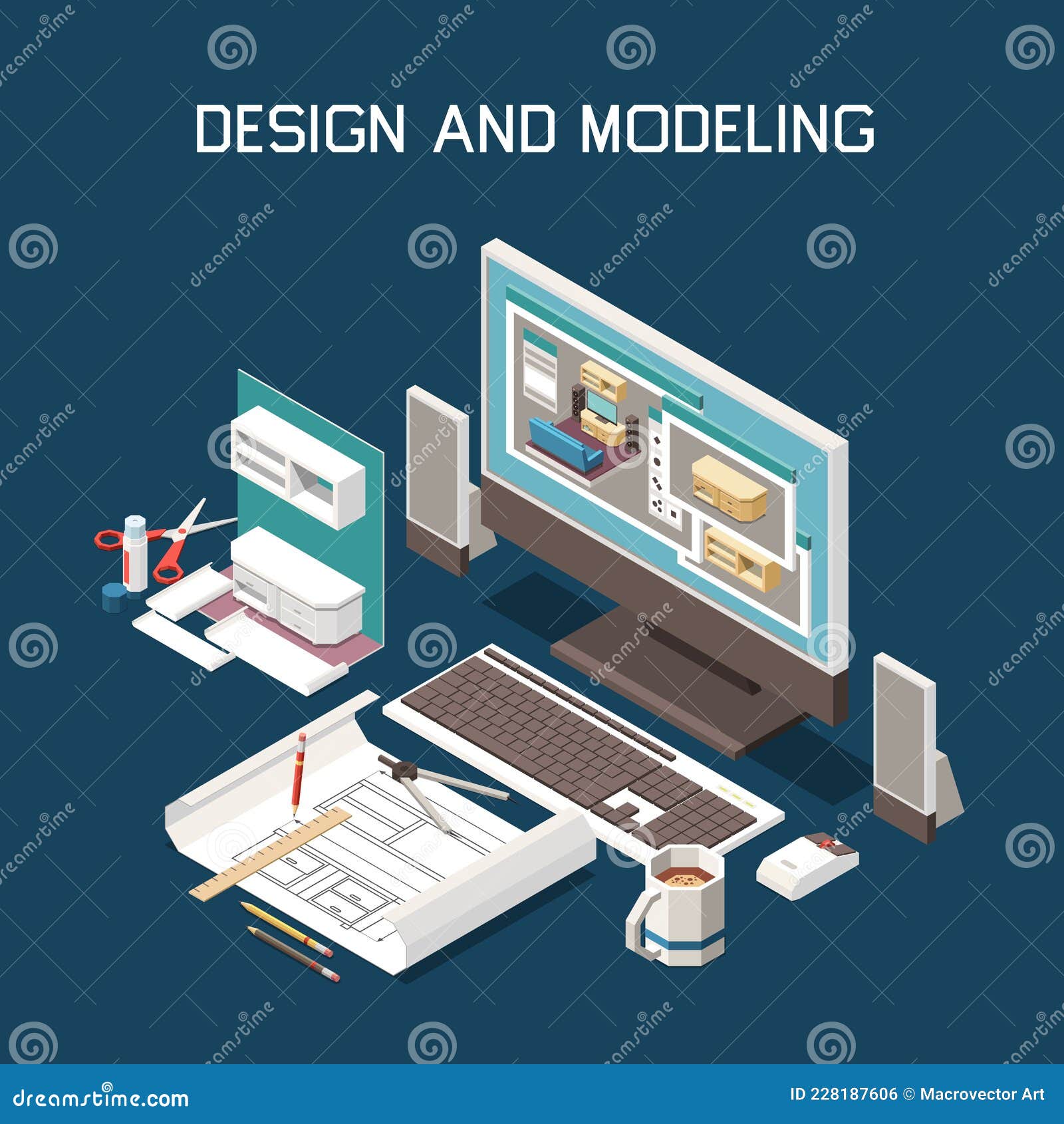 Carpentry Modeling Isometric Composition Stock Vector - Illustration of ...