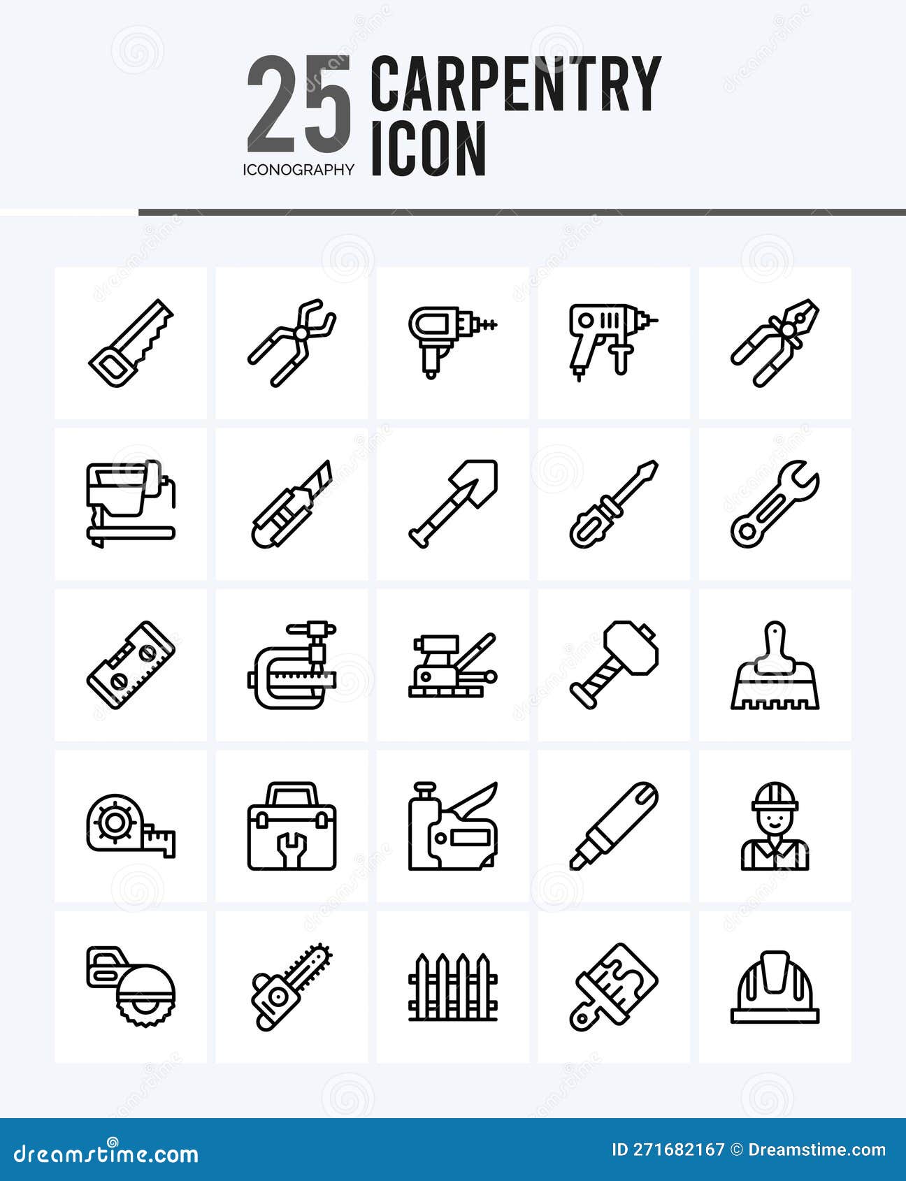 25 Carpentry Outline Icons Pack Vector Illustration Stock Vector ...