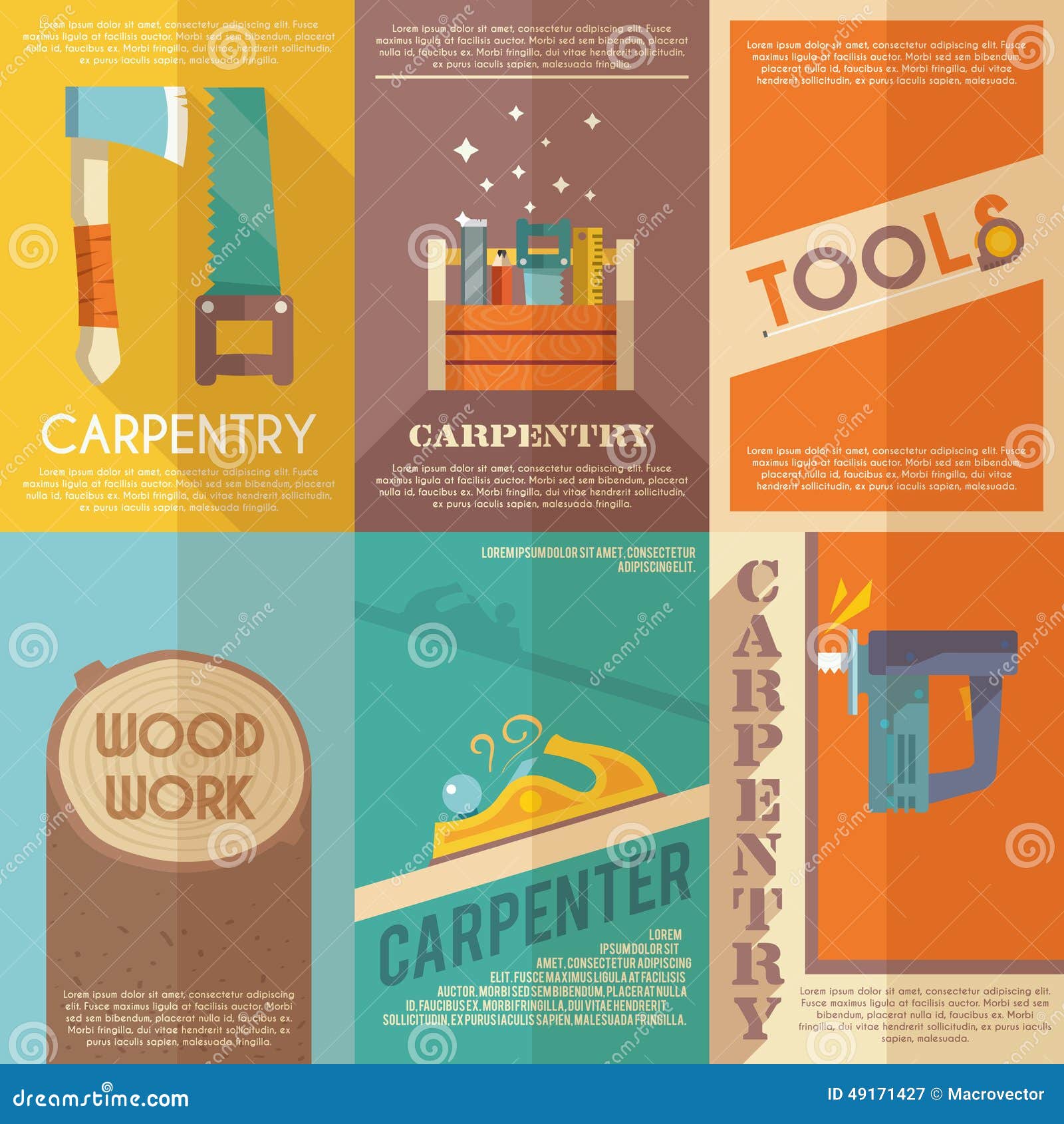 Carpentry Poster Set stock vector. Illustration of design - 49171427