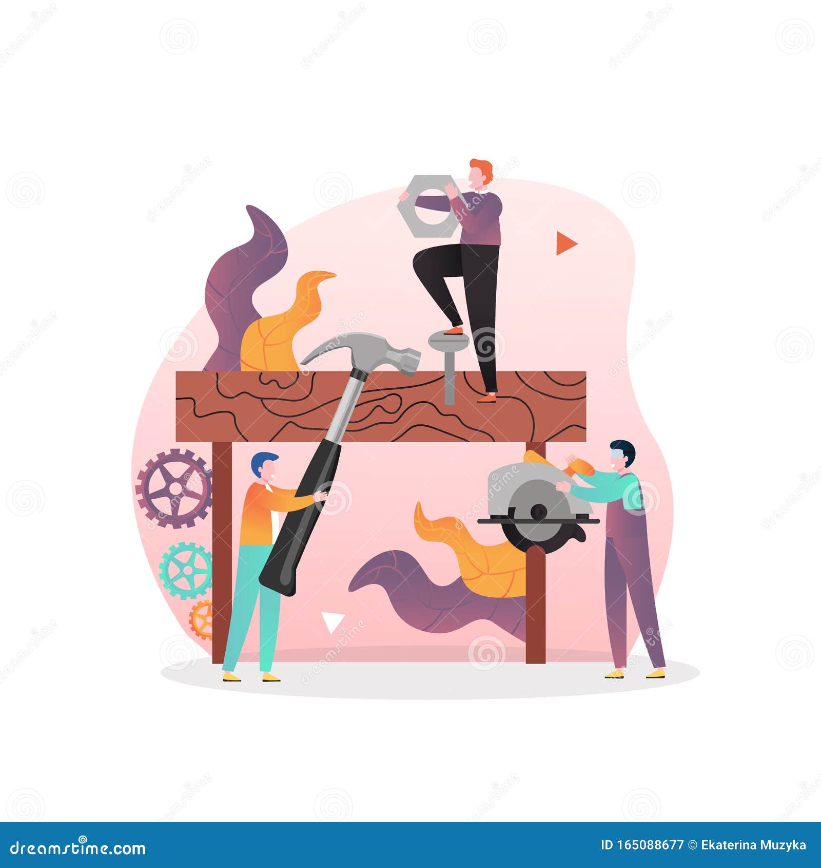 Carpenters Male Team In Uniform, Vector Cartoon Illustration Of ...