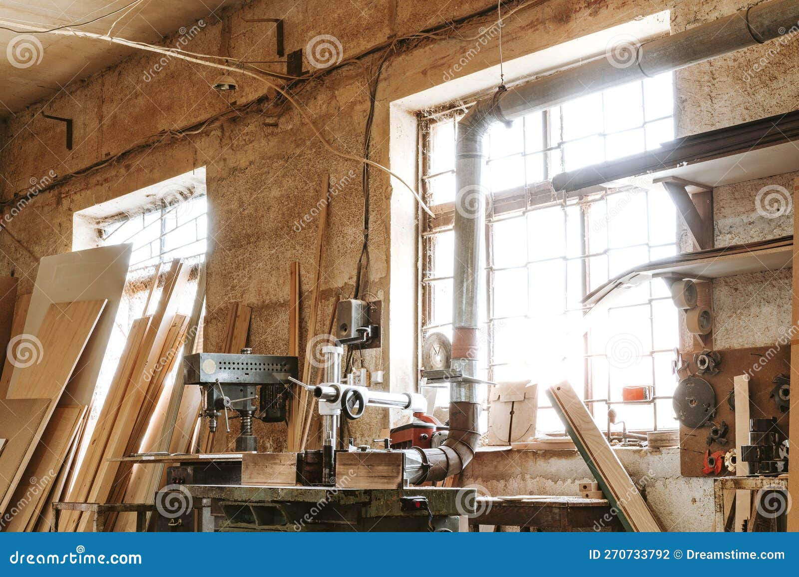 Carpentry Shop Interior with Wood and Tools Stock Photo - Image of ...