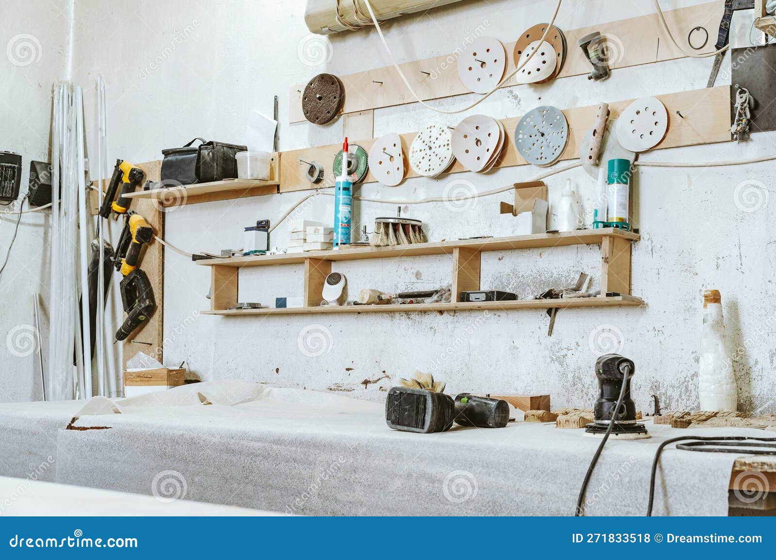 Carpentry Shop Interior with Wood and Tools Stock Photo - Image of ...