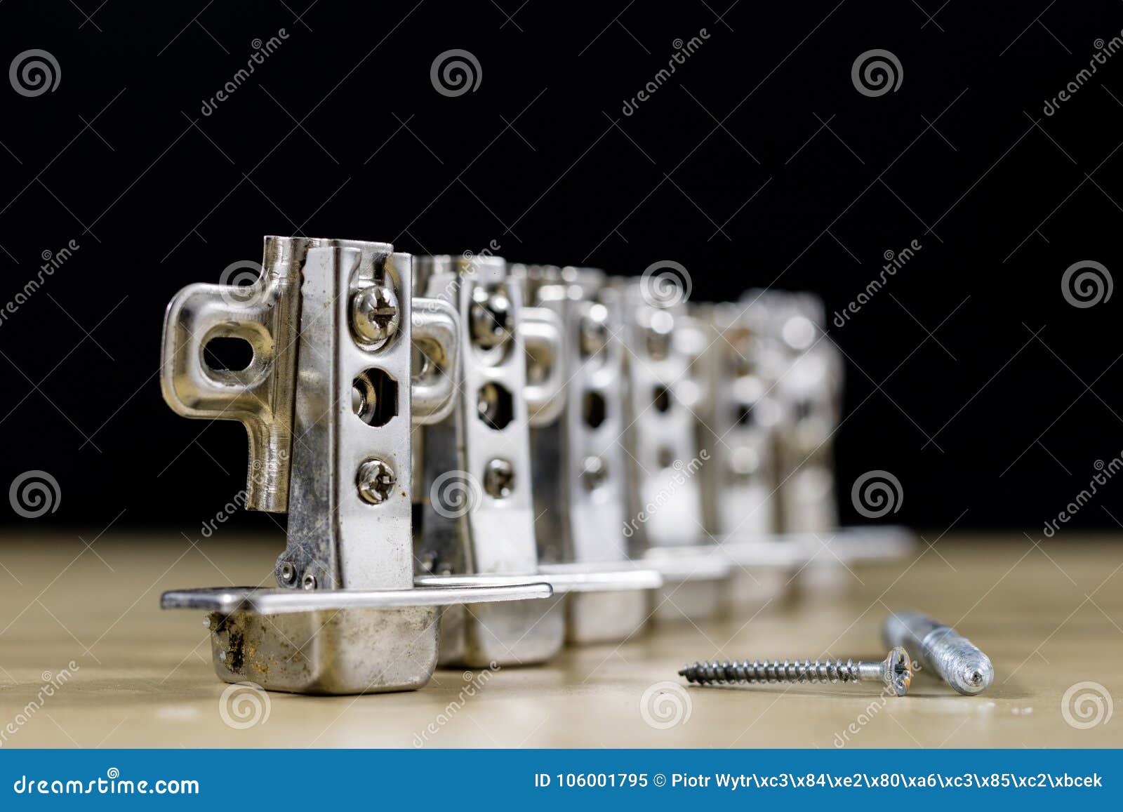 Carpentry Tools and Accessories on a Workshop Table. Hinges and Stock ...