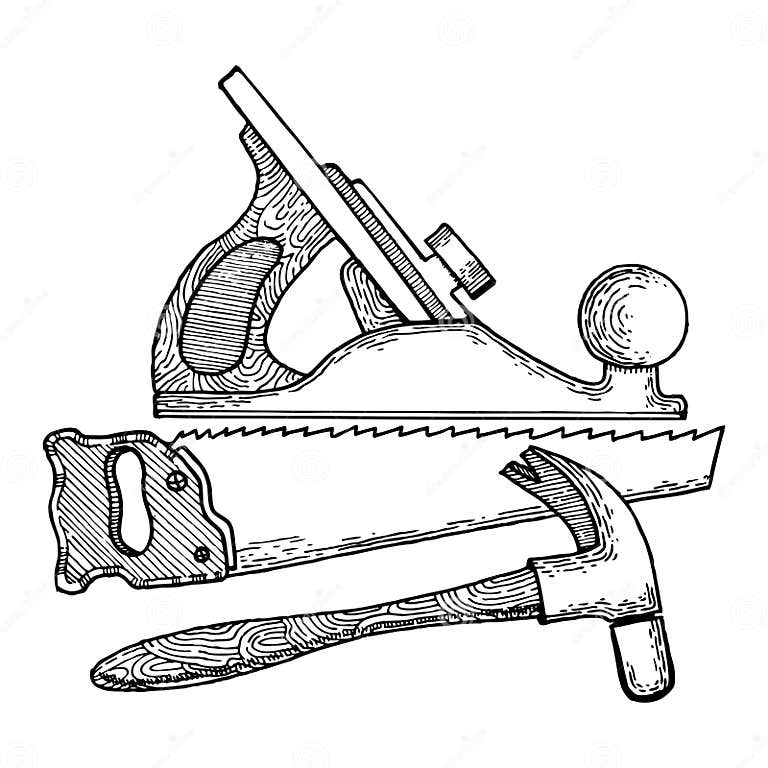 Carpentry Tools Engraving Style Vector Stock Vector - Illustration of ...