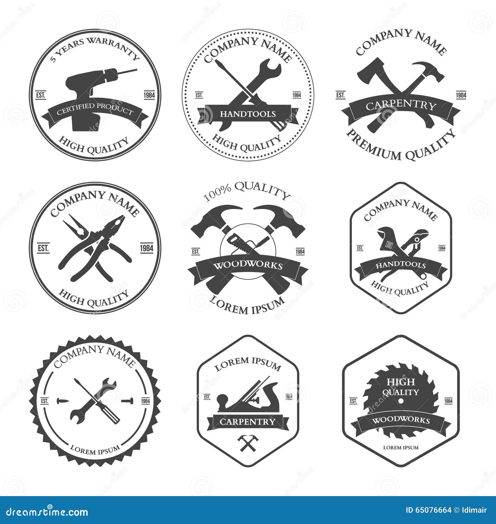 Carpentry Tools. Labels and Design Elements Stock Vector - Illustration ...