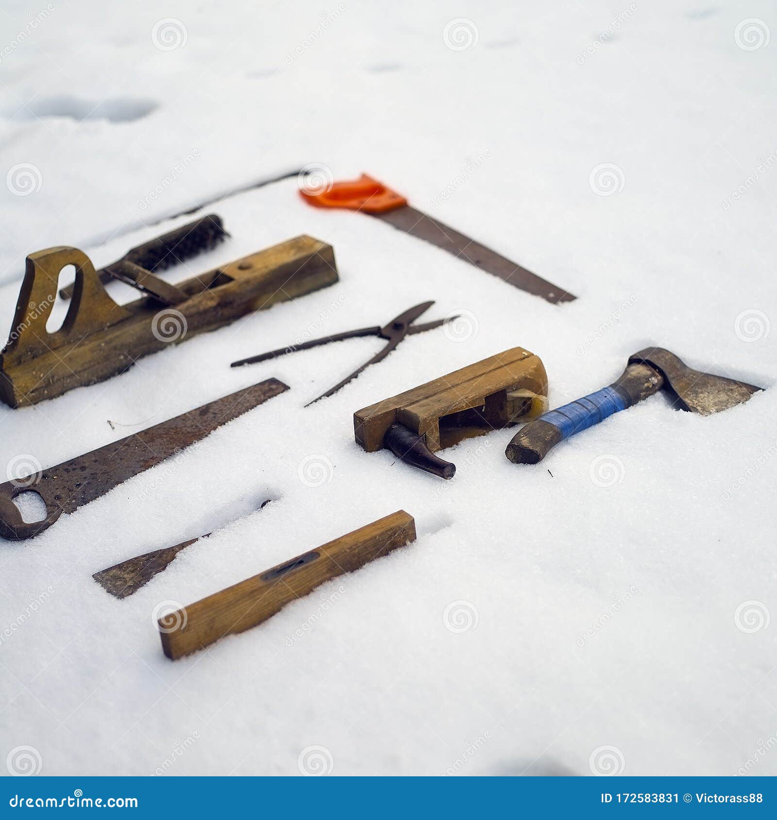 Carpentry Tools on the Snow Stock Image - Image of tools, winter: 172583831