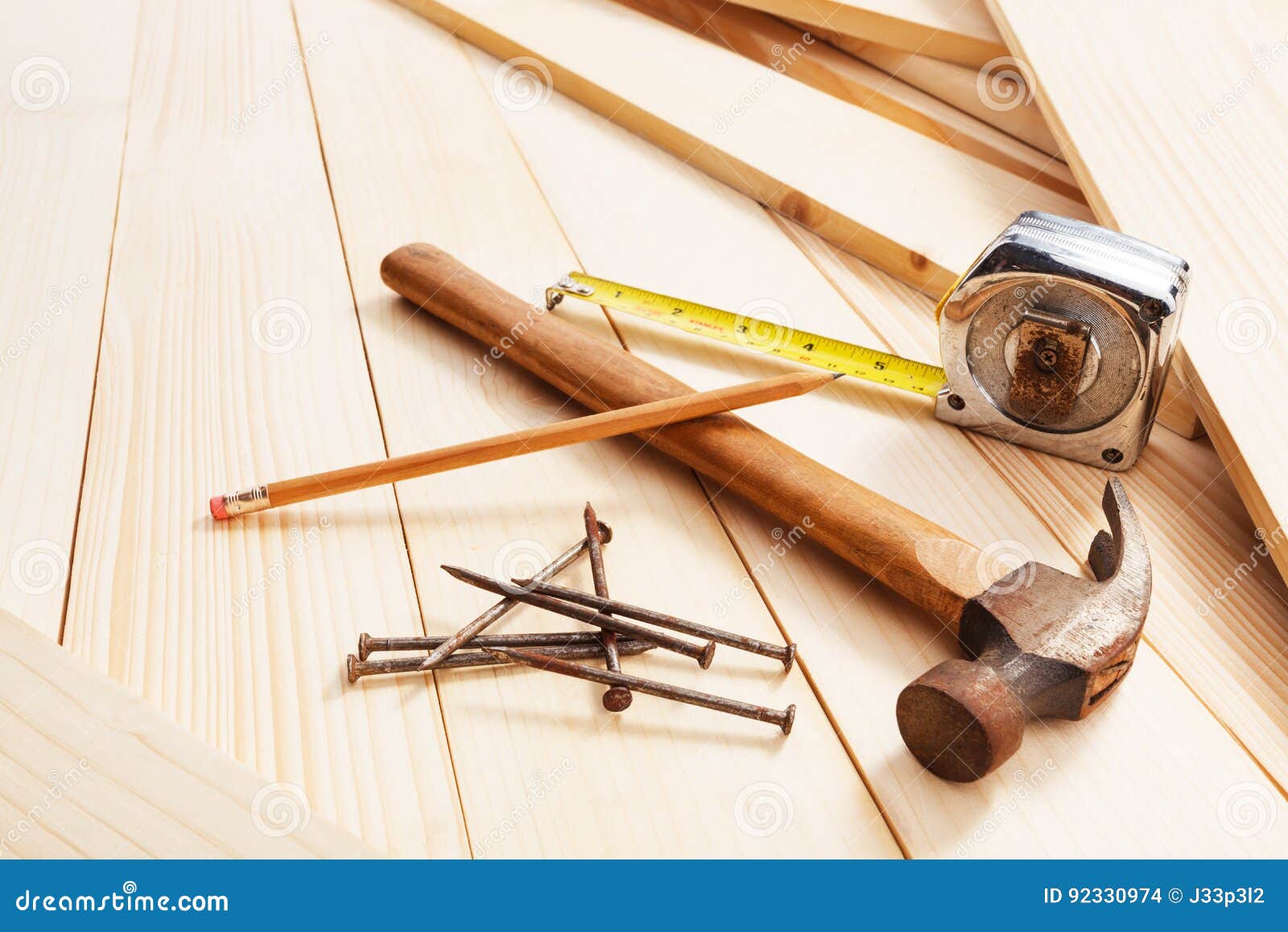 Carpentry Tools on Wooden Background Stock Photo - Image of carpentry ...