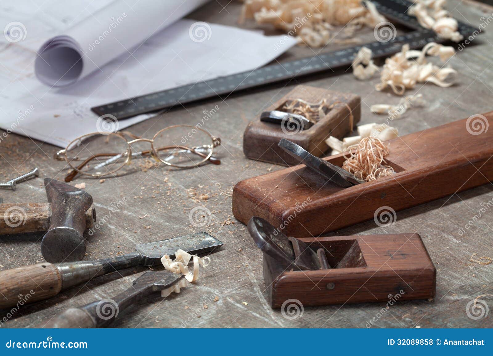 Carpentry tools stock photo. Image of equipment, blueprint - 32089858