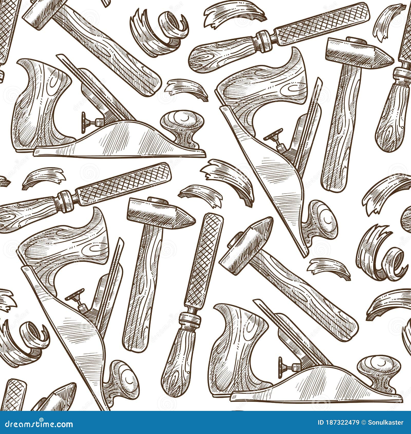 Carpentry Tools for Woodwork, Hammer and Chisel Seamless Pattern Stock ...