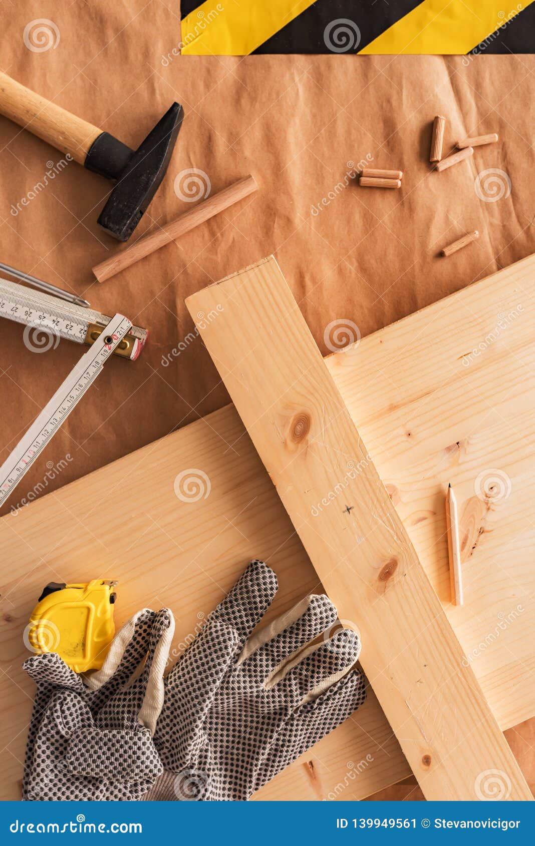 Carpentry Woodwork Workbench Top View Stock Image - Image of ...