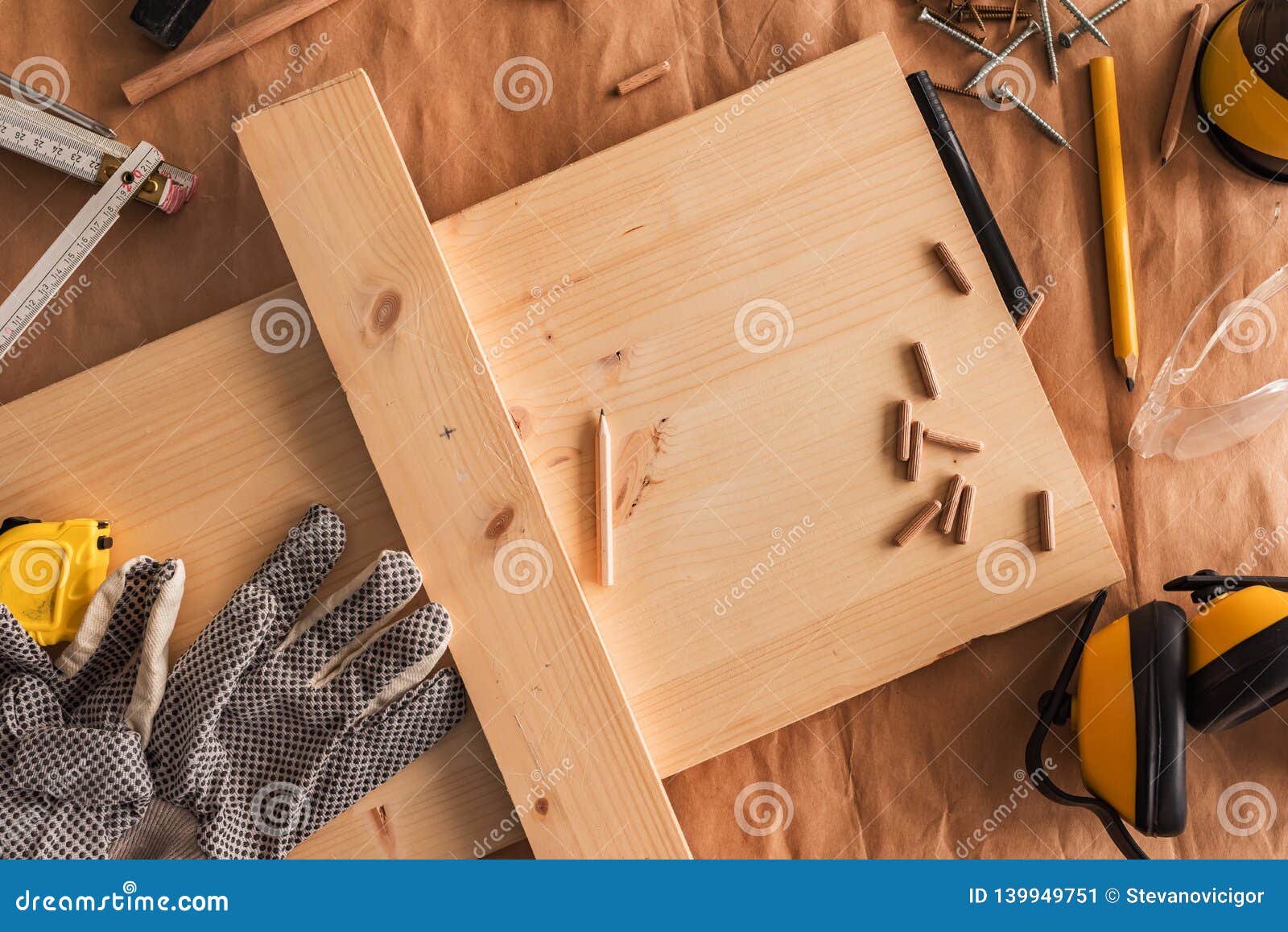 Carpentry Woodwork Workbench Top View Stock Image - Image of hobby ...