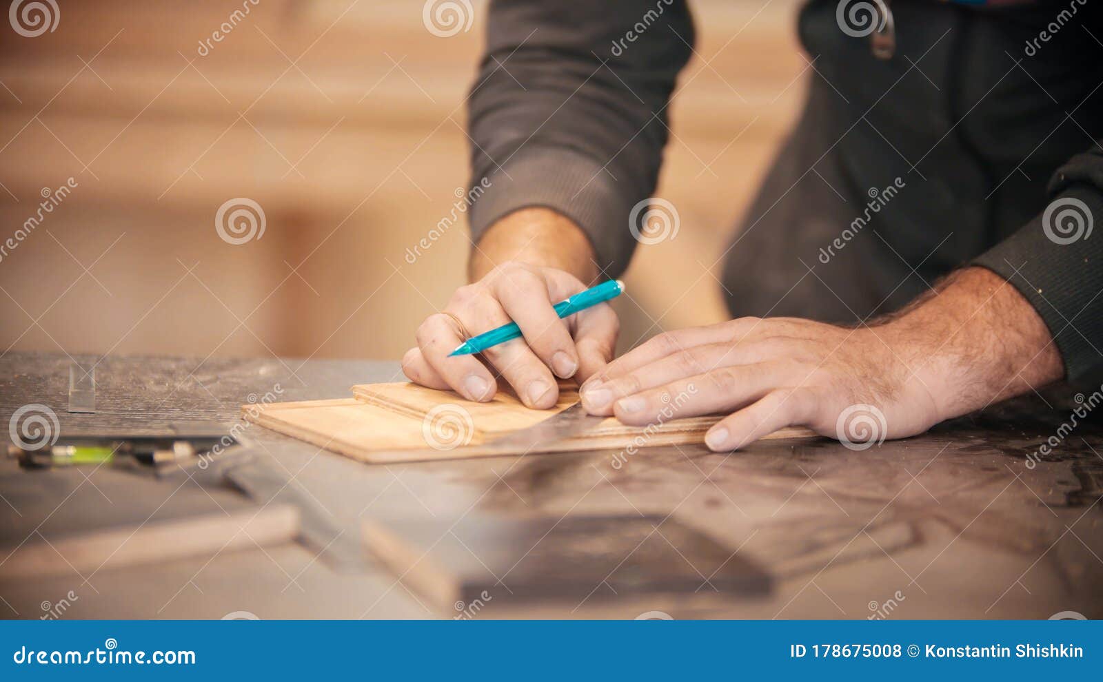 Carpentry Working - Making Marks on the Wood Stock Photo - Image of ...