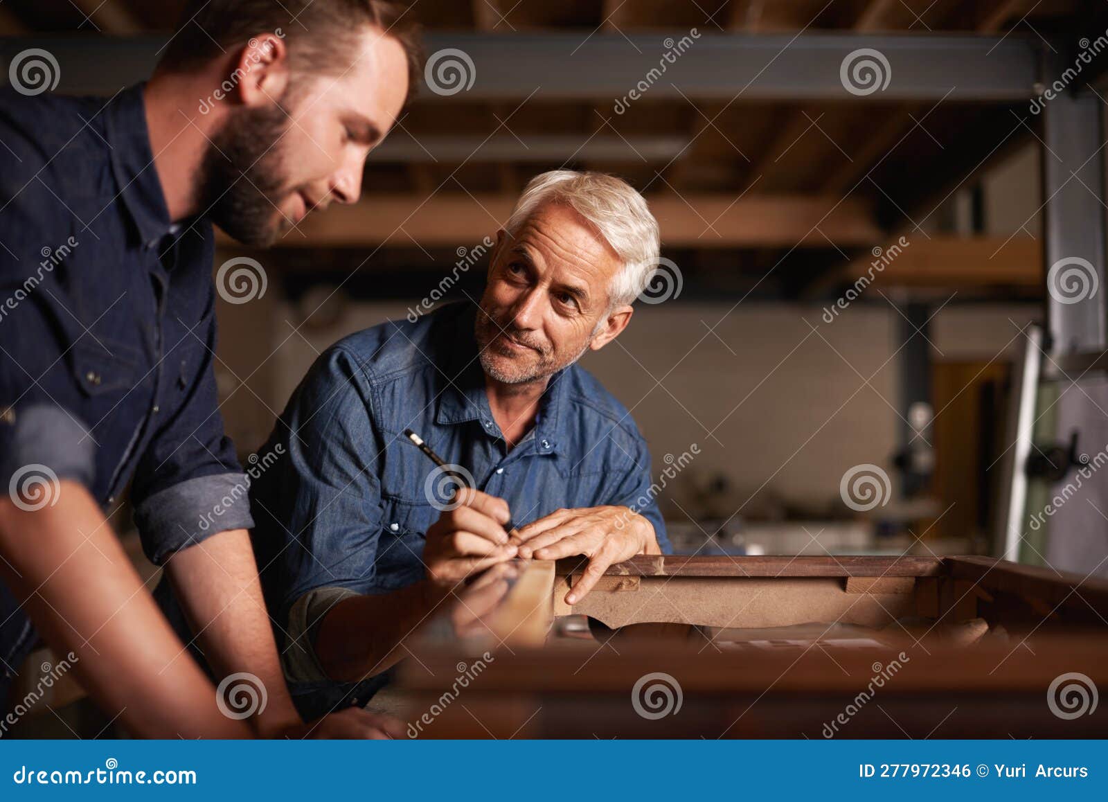 Carpentry Workshop, Learning and Man with Apprentice Teaching Expert ...