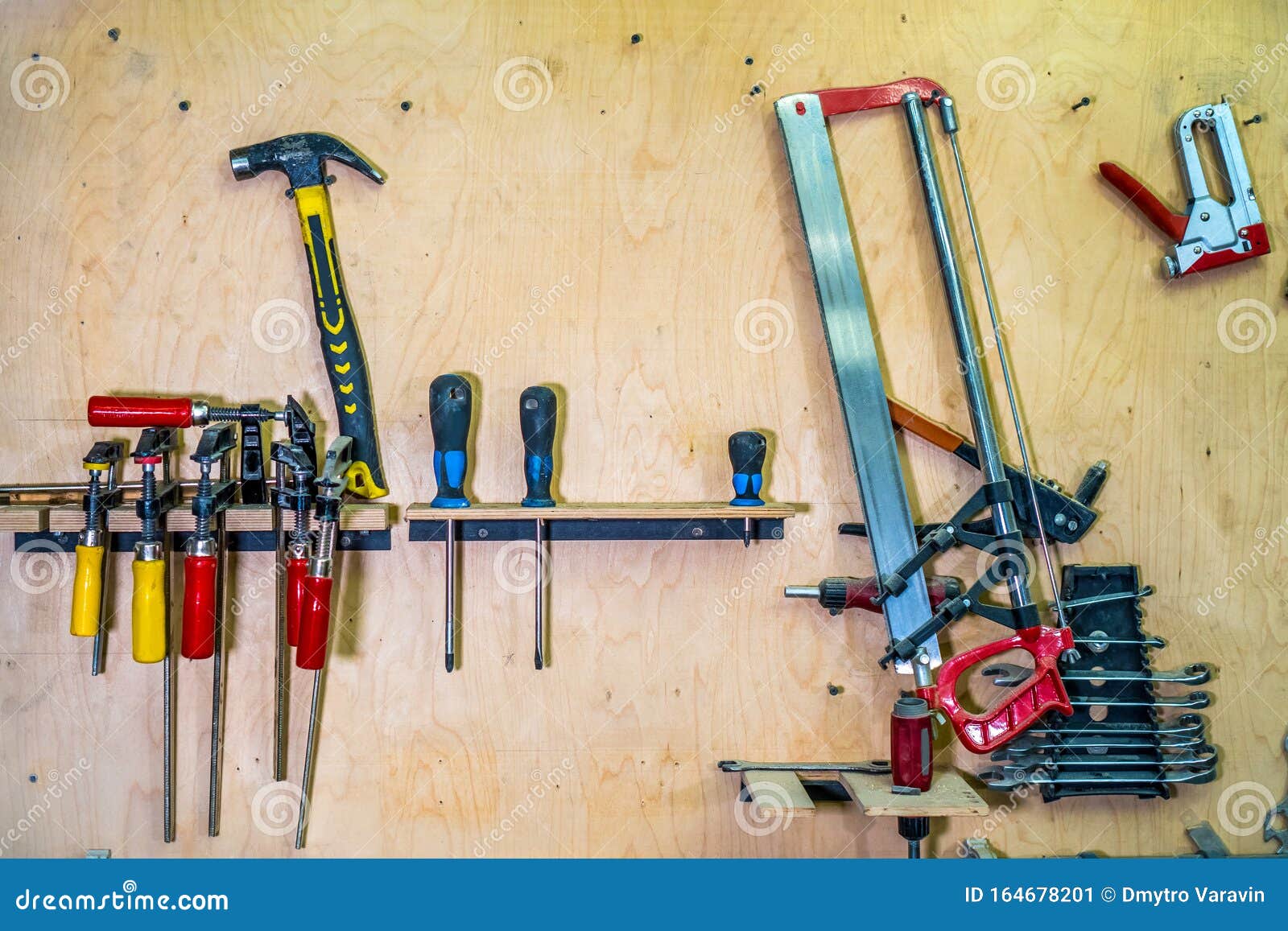 Carpentry Workshop Tools on a Wall. Stock Image - Image of professional ...