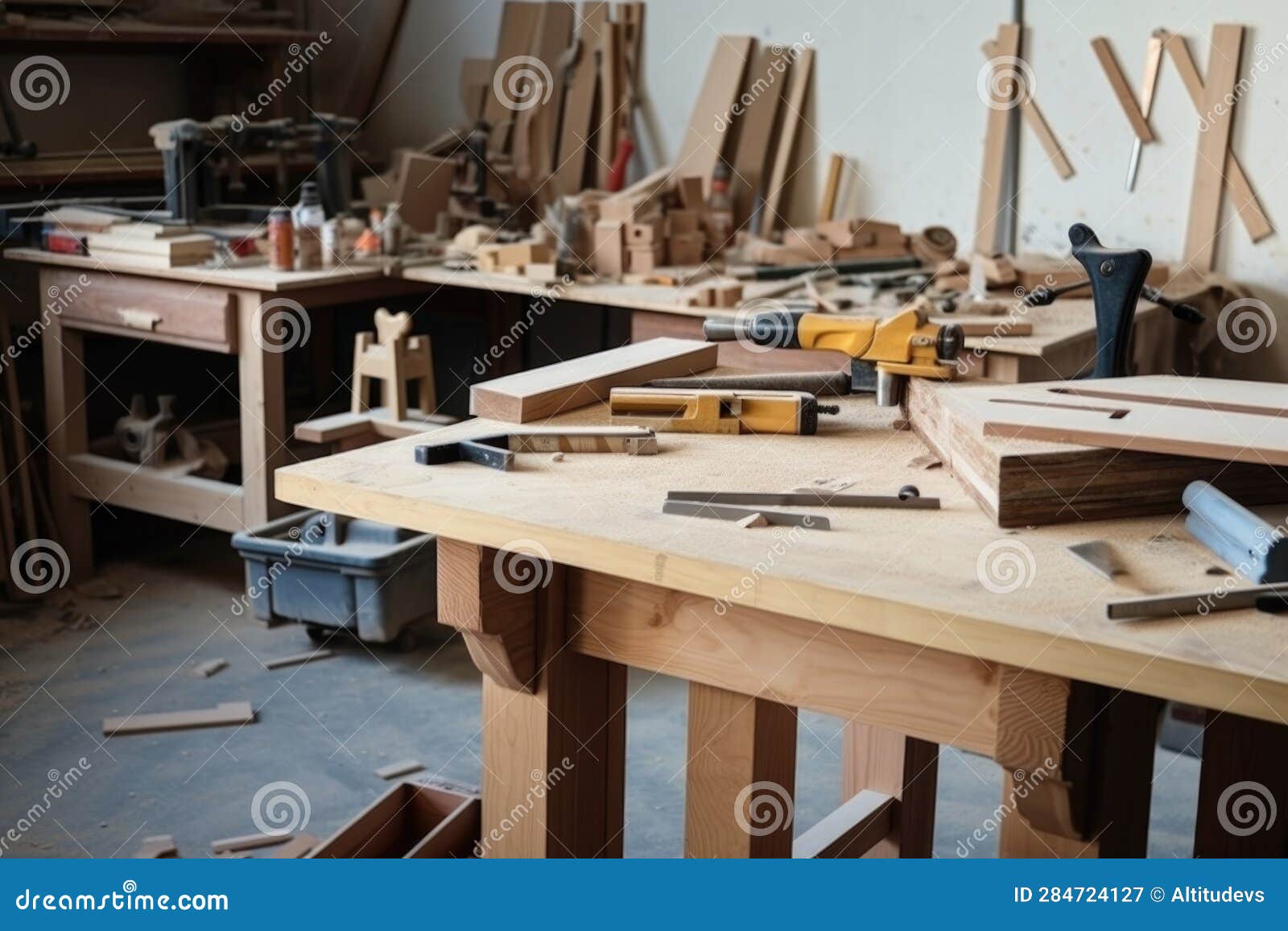Carpentry Workshop with Various Tools and Materials for Creating Custom ...