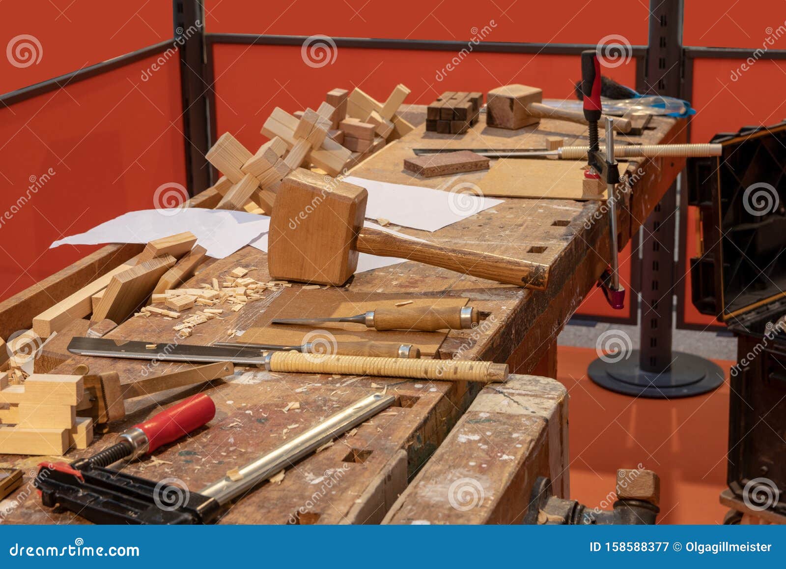 Carpentry Workshop. a Workbench in a Carpentry with Professional Tools ...