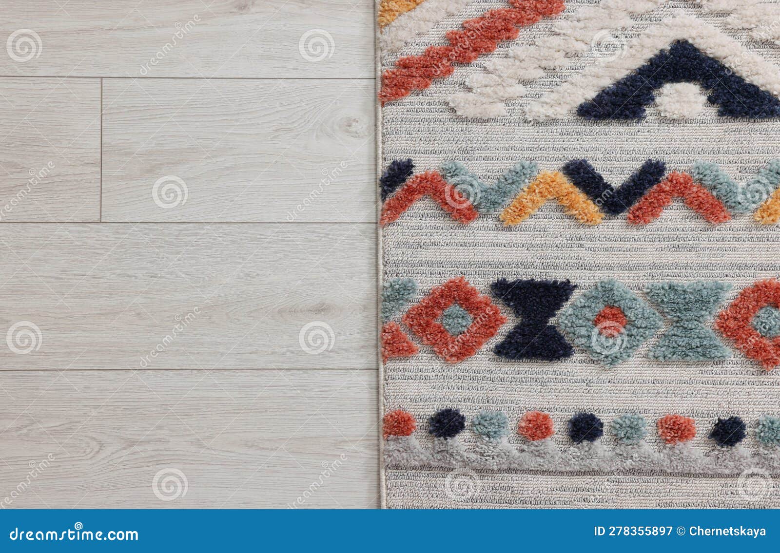 Carpet with Beautiful Pattern on Floor, Top View. Space for Text Stock ...