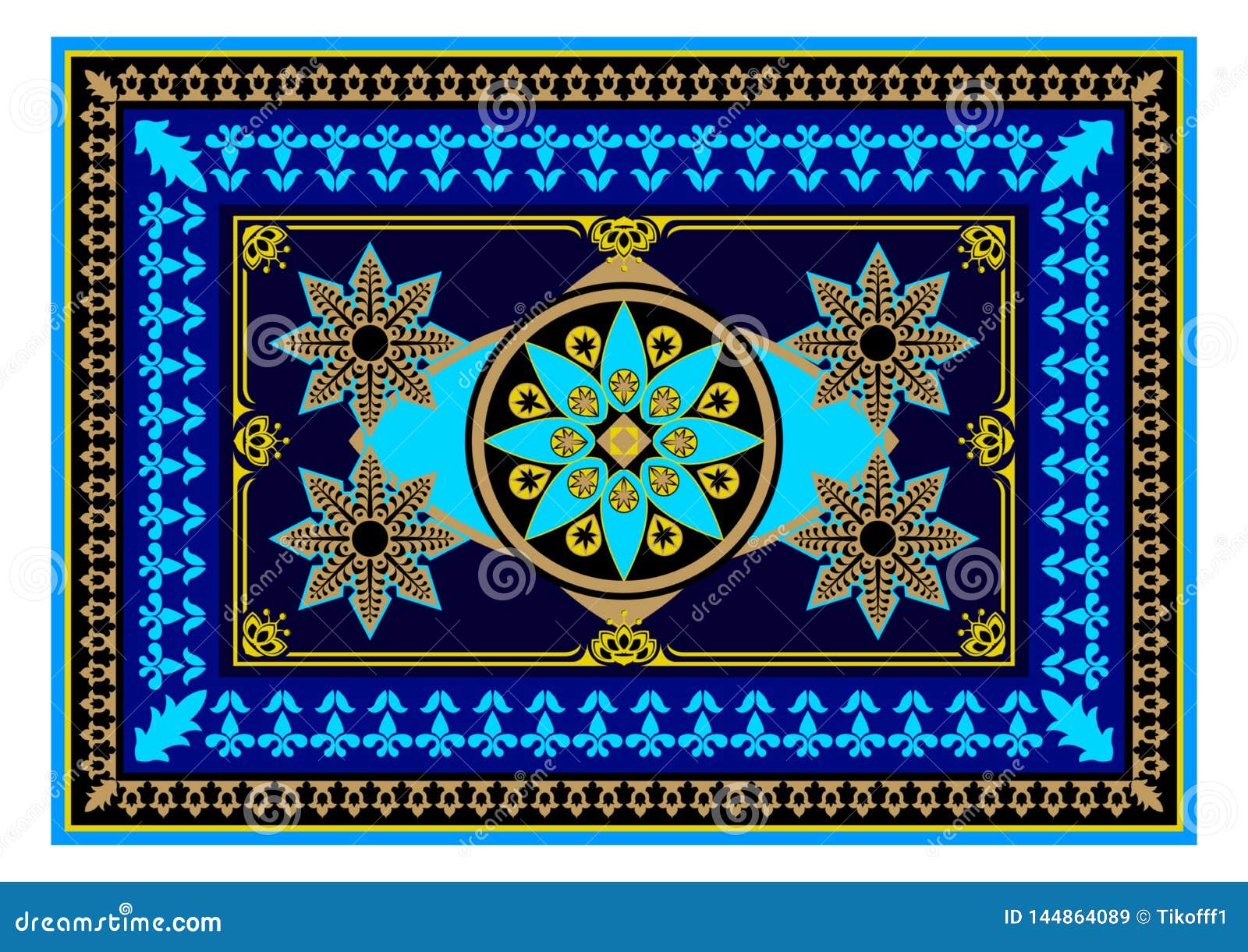 Carpet with Blue and Yellow Colors. the Eastern Rectangular Rug with ...