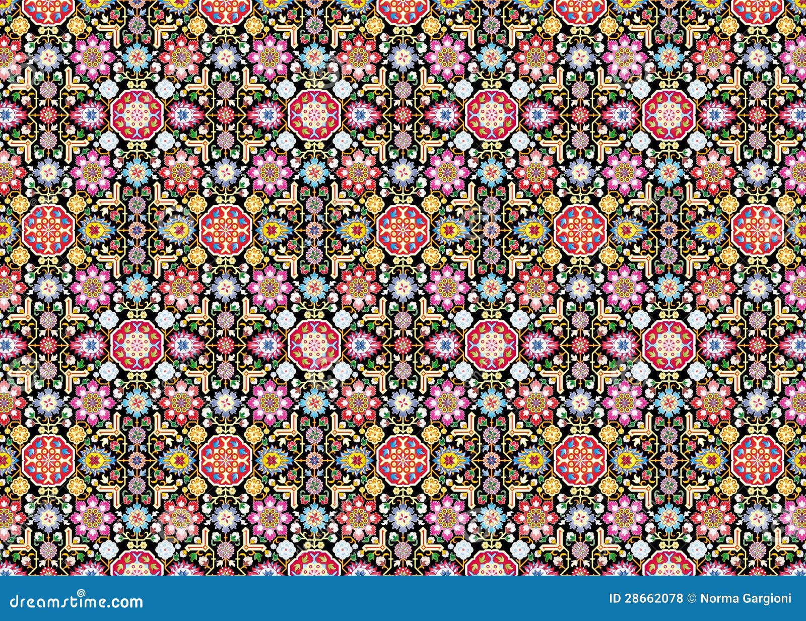 Carpet of flower on black stock vector. Illustration of fabric - 28662078