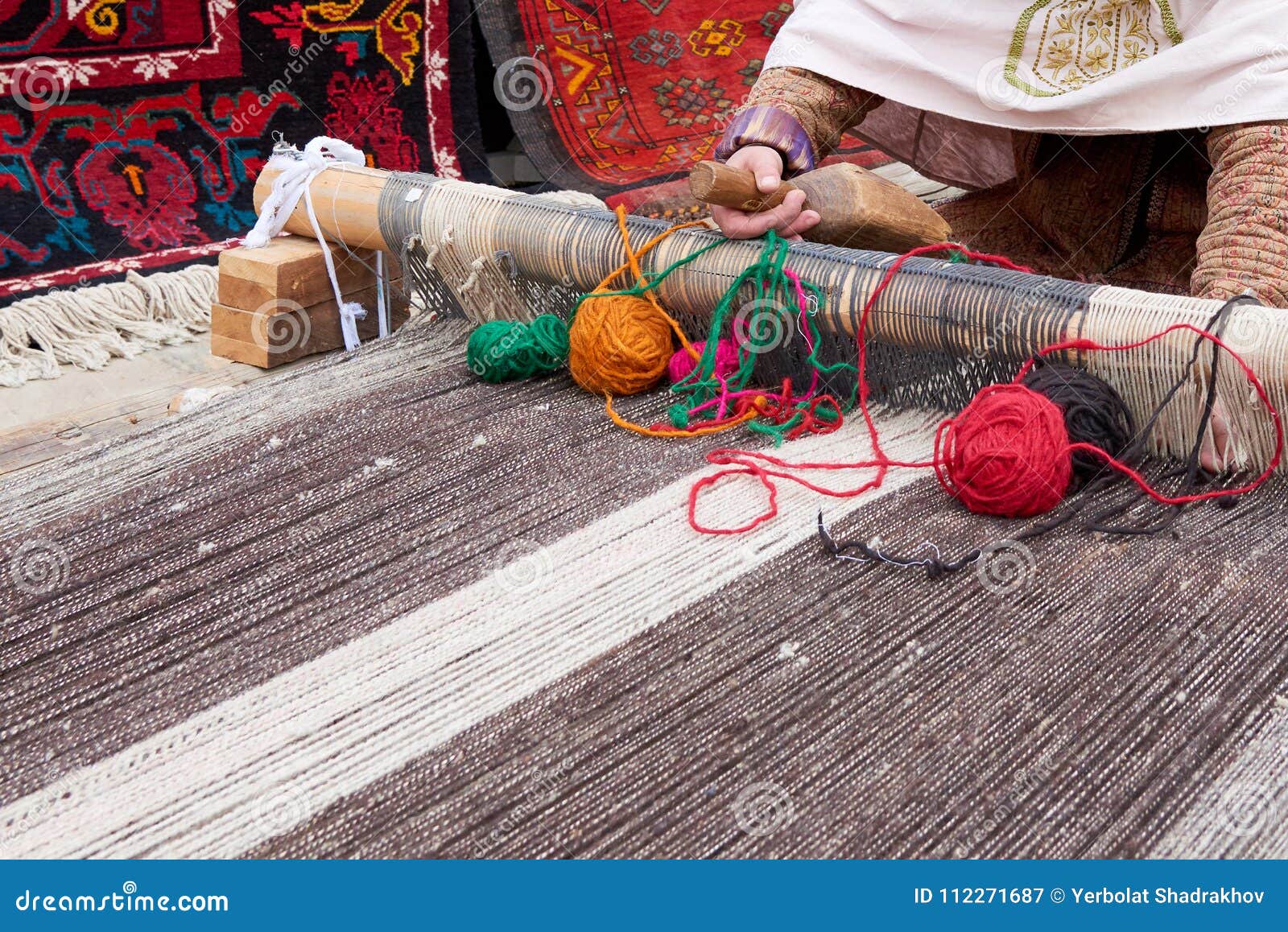 Carpet weaving. stock image. Image of loom, traditional - 112271687