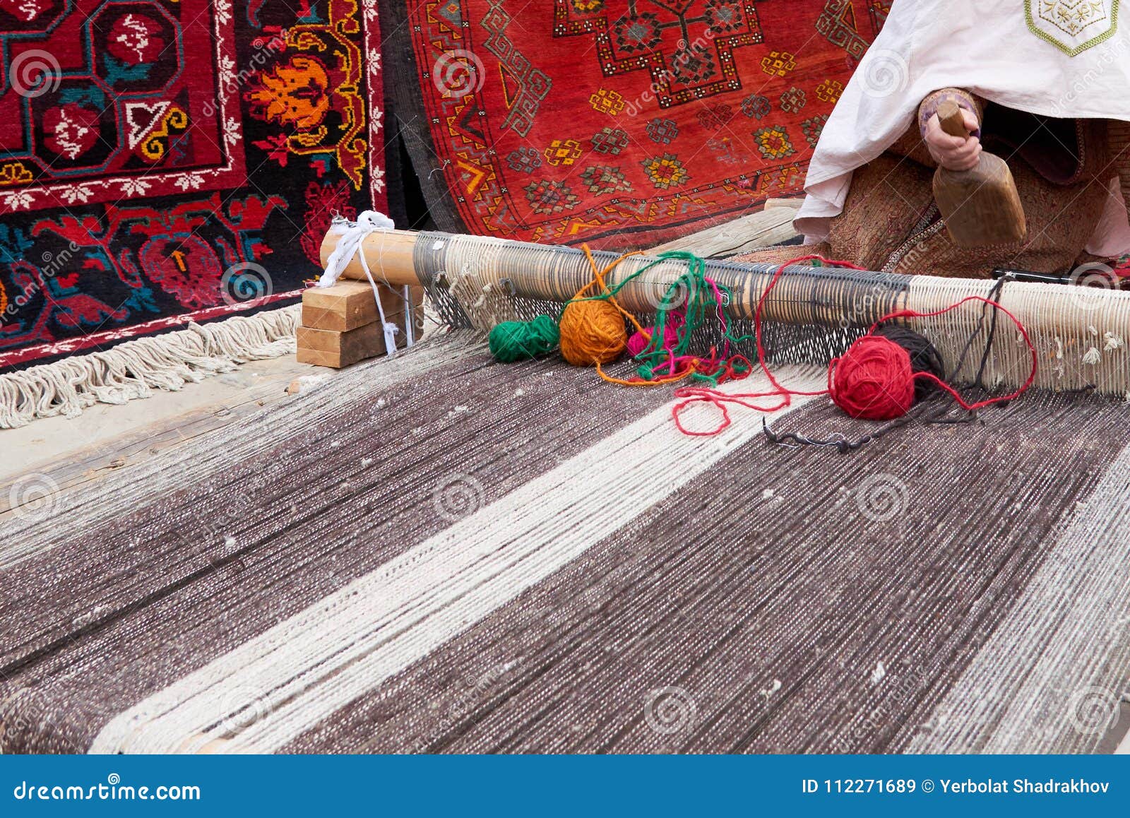 Carpet weaving. stock image. Image of weave, hand, design - 112271689