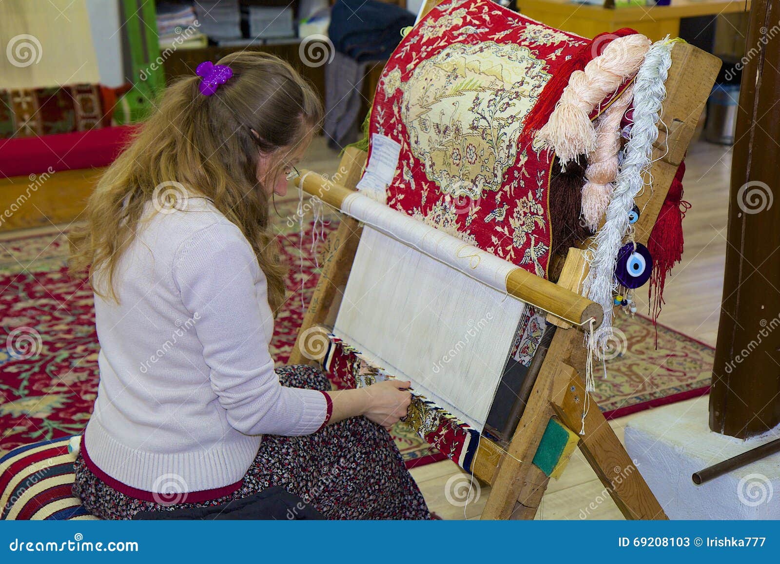 Carpet weaving in Turkey editorial stock photo. Image of silky - 69208103