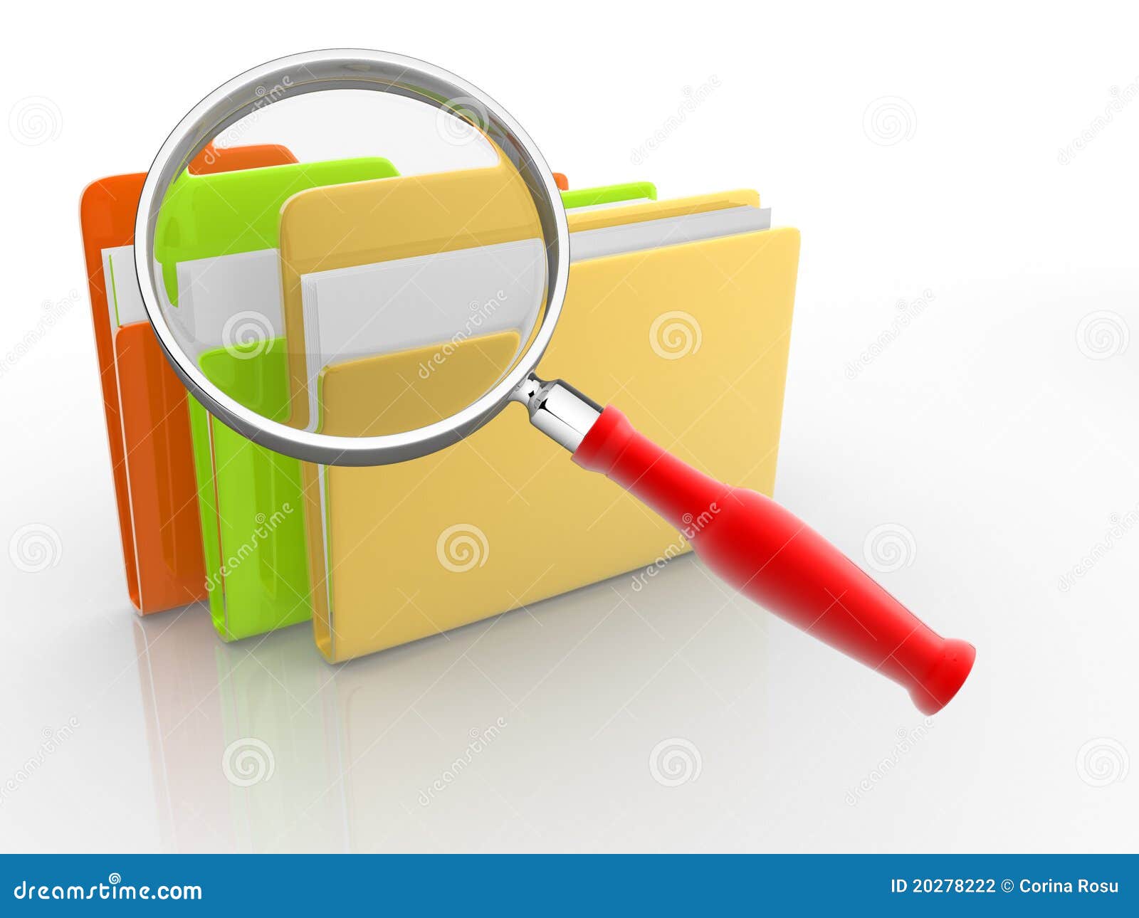 Carpetas y lupa stock de ilustración. Ilustración de verde - 20278222