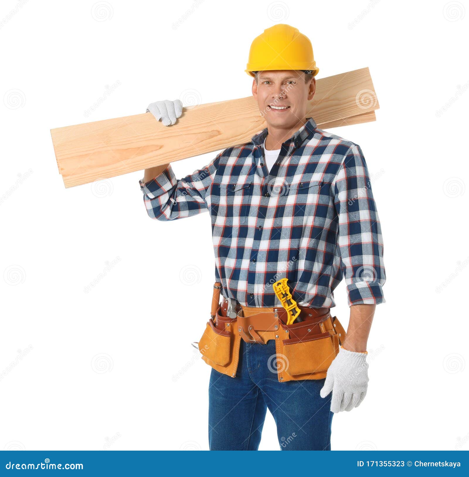 Carpintero Bonito Con Tablas De Madera Aisladas Imagen de archivo ...