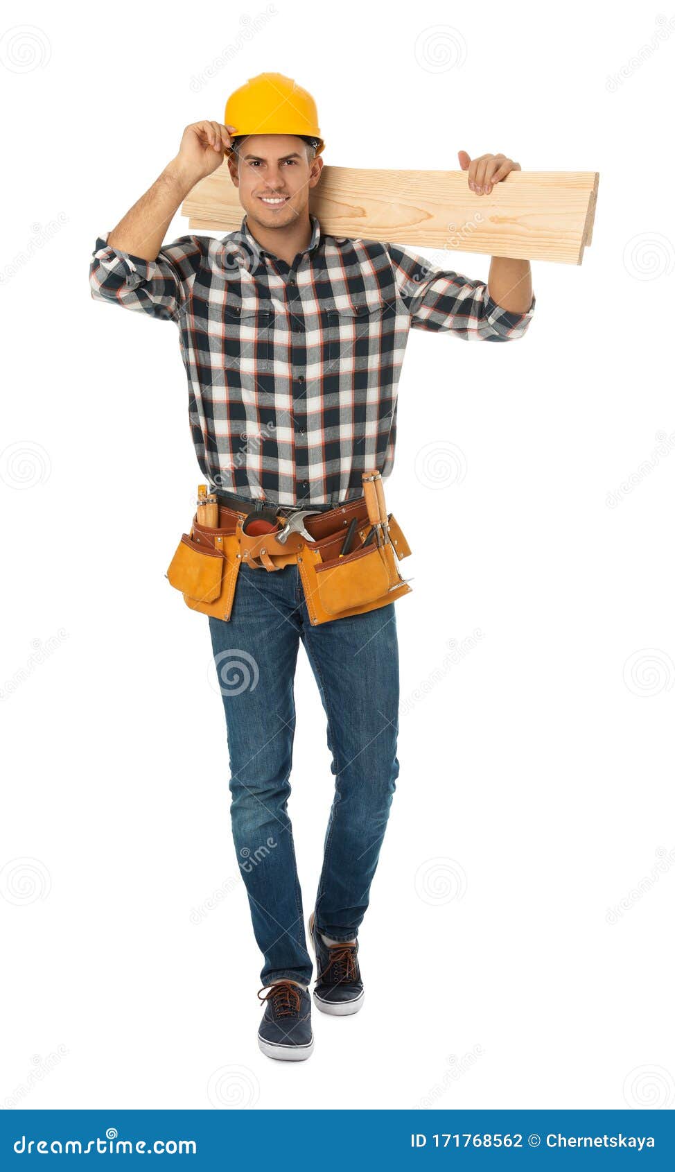 Carpintero Guapo Con Tablas De Madera Aisladas Foto de archivo - Imagen ...