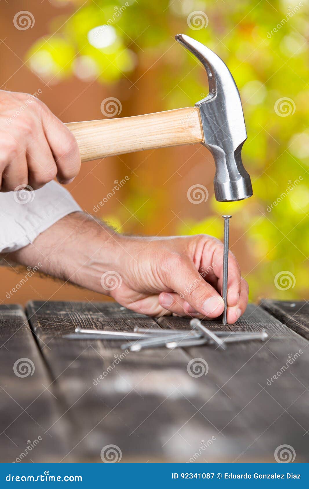 Carpintero Que Clava Un Clavo Imagen de archivo - Imagen de vertical ...