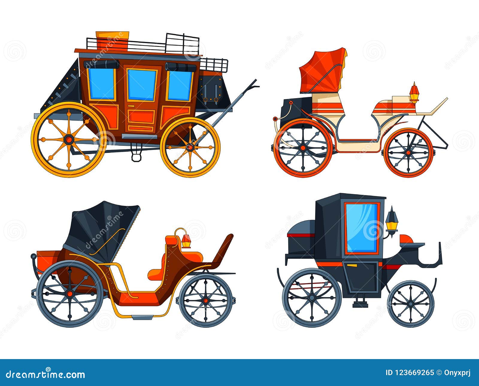 Carriage Flat Style. Illustrations Set of Various Chariot Stock Vector ...