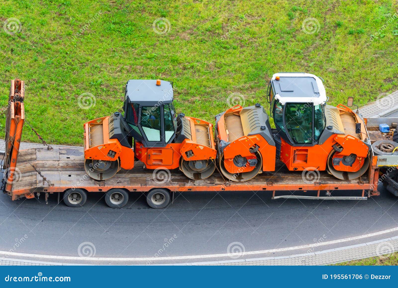 Carriage on a Trailer Platform of Asphalt Paver Roller Stock Photo ...