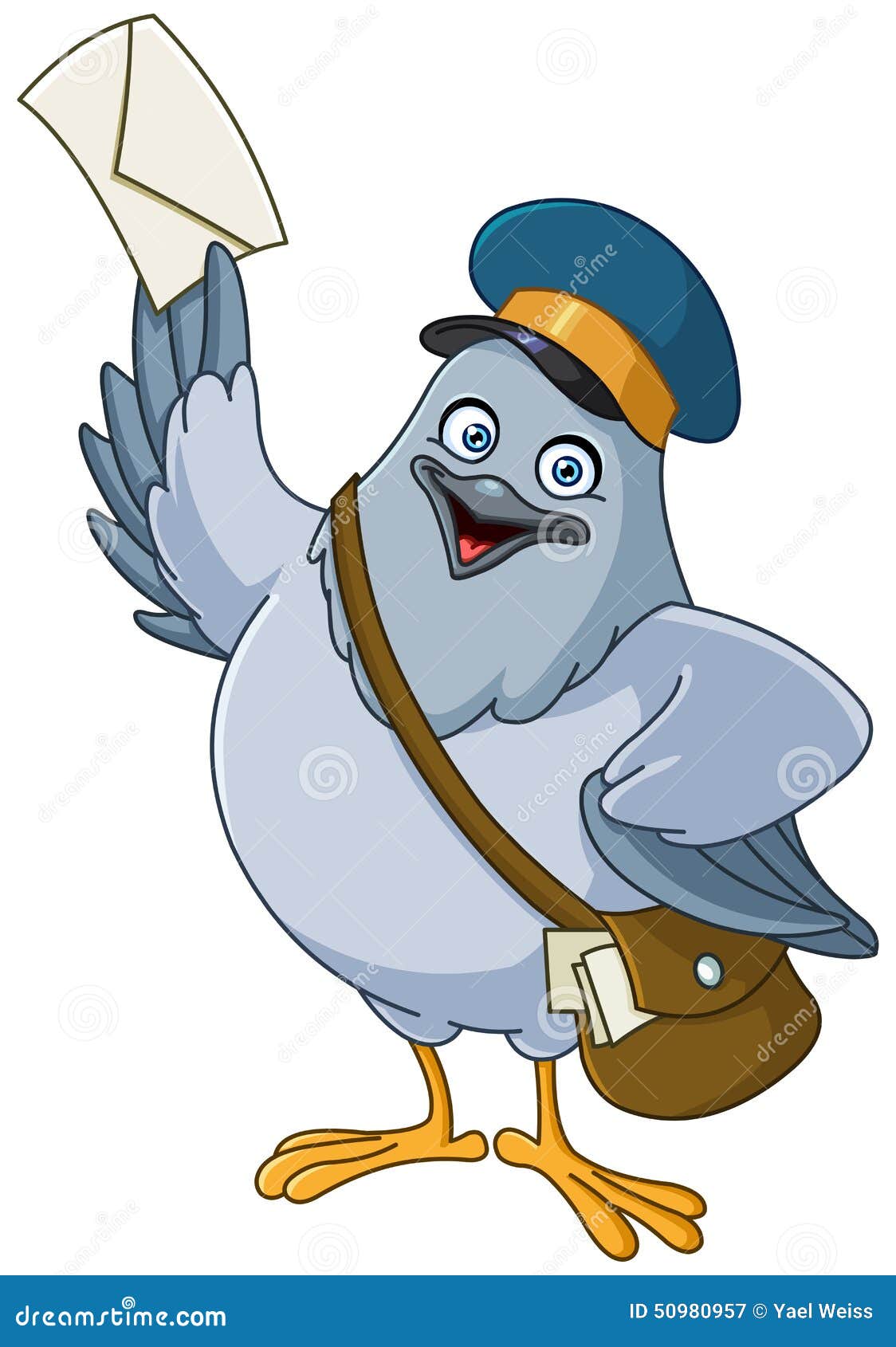Pigeon Courier Boy. Humanized Dove Postman Cartoon Style Illustration ...