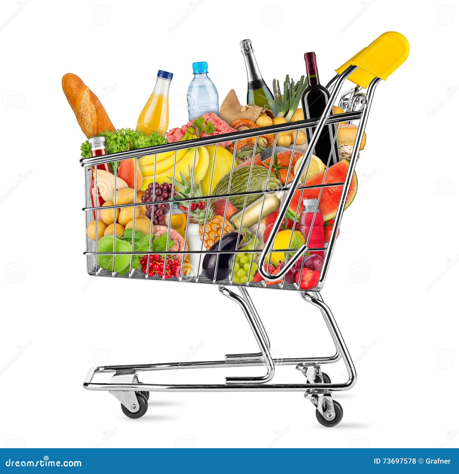 Carro De La Compra Aislado Llenado De La Comida Foto de archivo ...