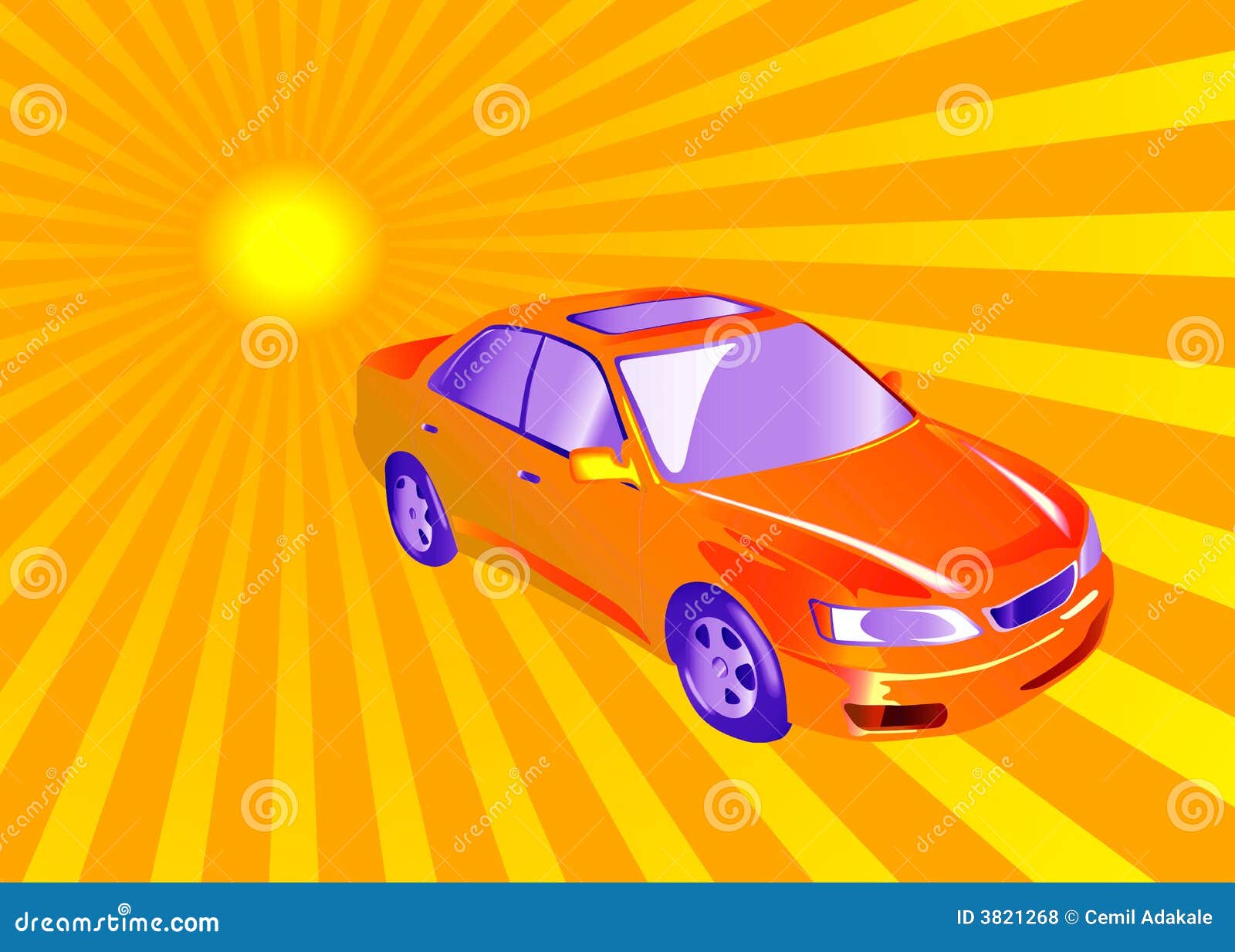 Carro e sol ilustração stock. Ilustração de silhueta, destinos - 3821268