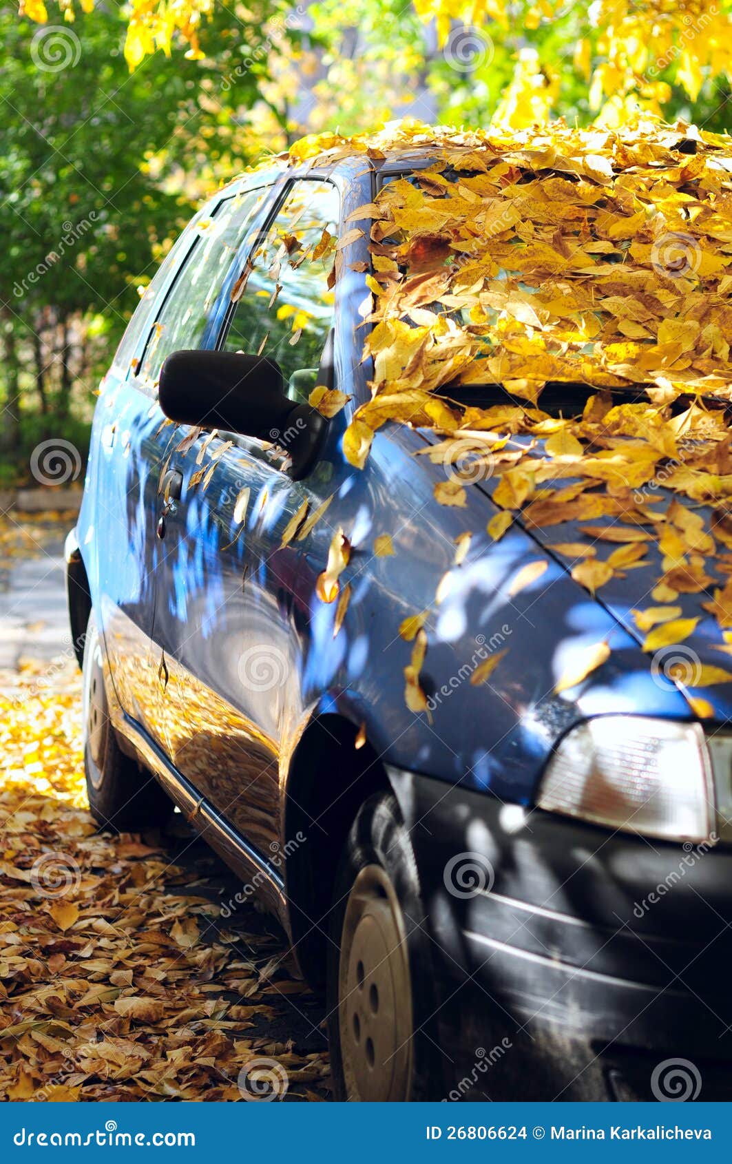 Carro Estacionado Coberto Com As Folhas Amarelas Foto de Stock - Imagem ...